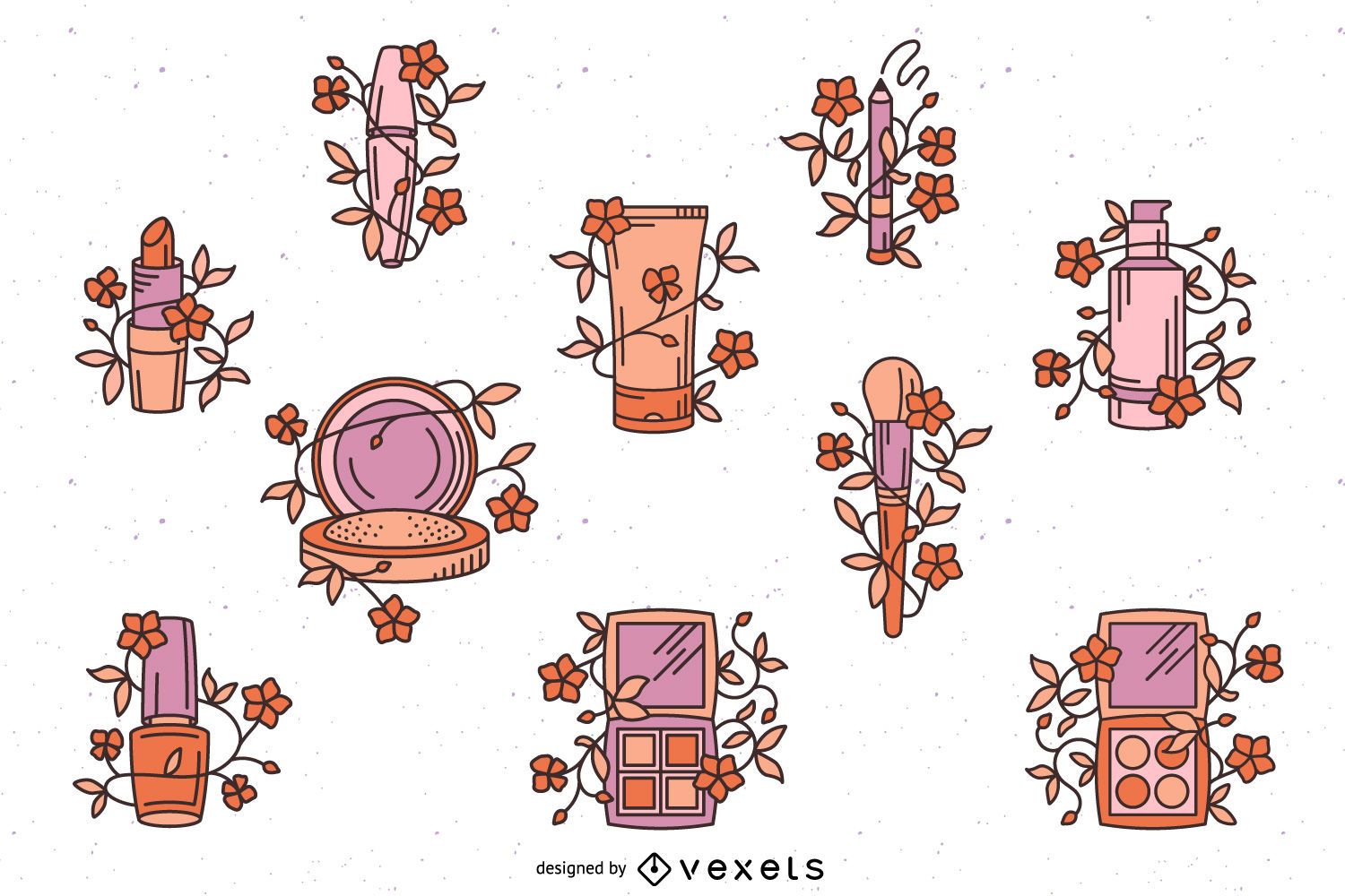 Makeup Cosmetics Floral Set Vector Download