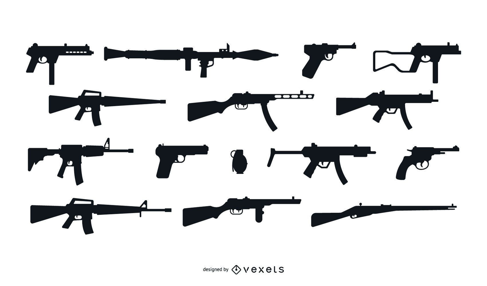 Firearm Silhouette Design Set Vector Download
