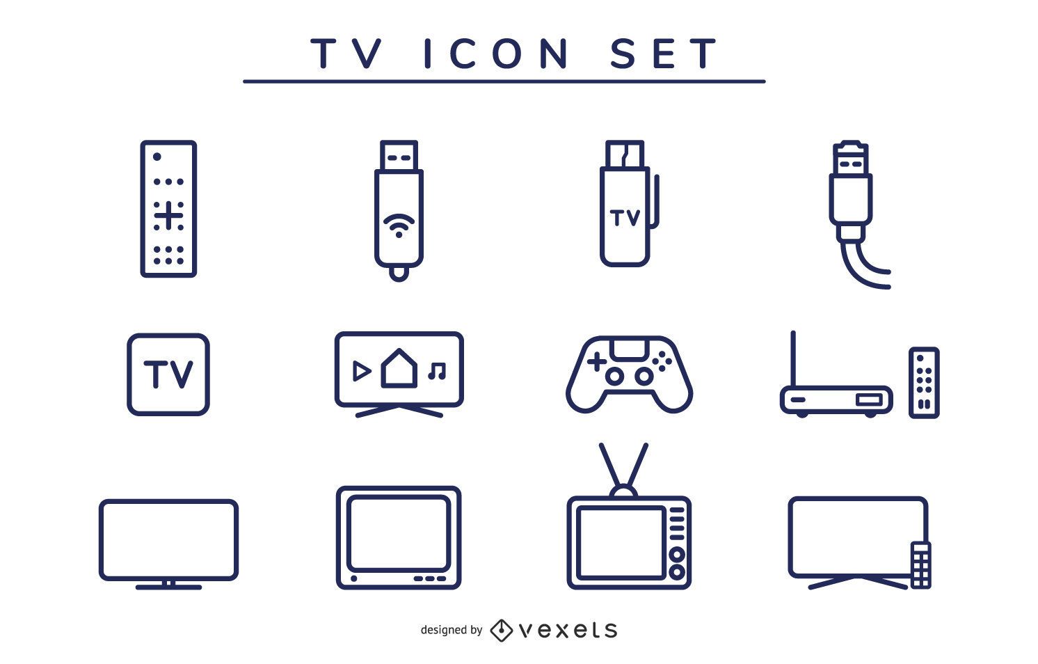 Tv Icon Stroke Set Vector Download