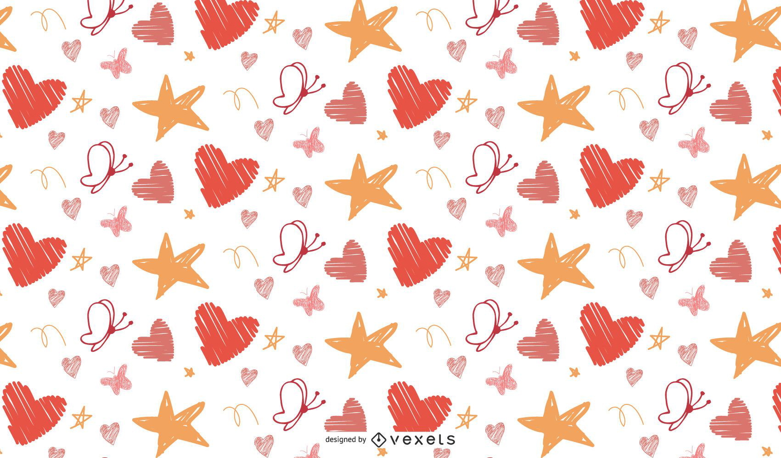Butterly Hearts And Star Patern Vector Vector Download