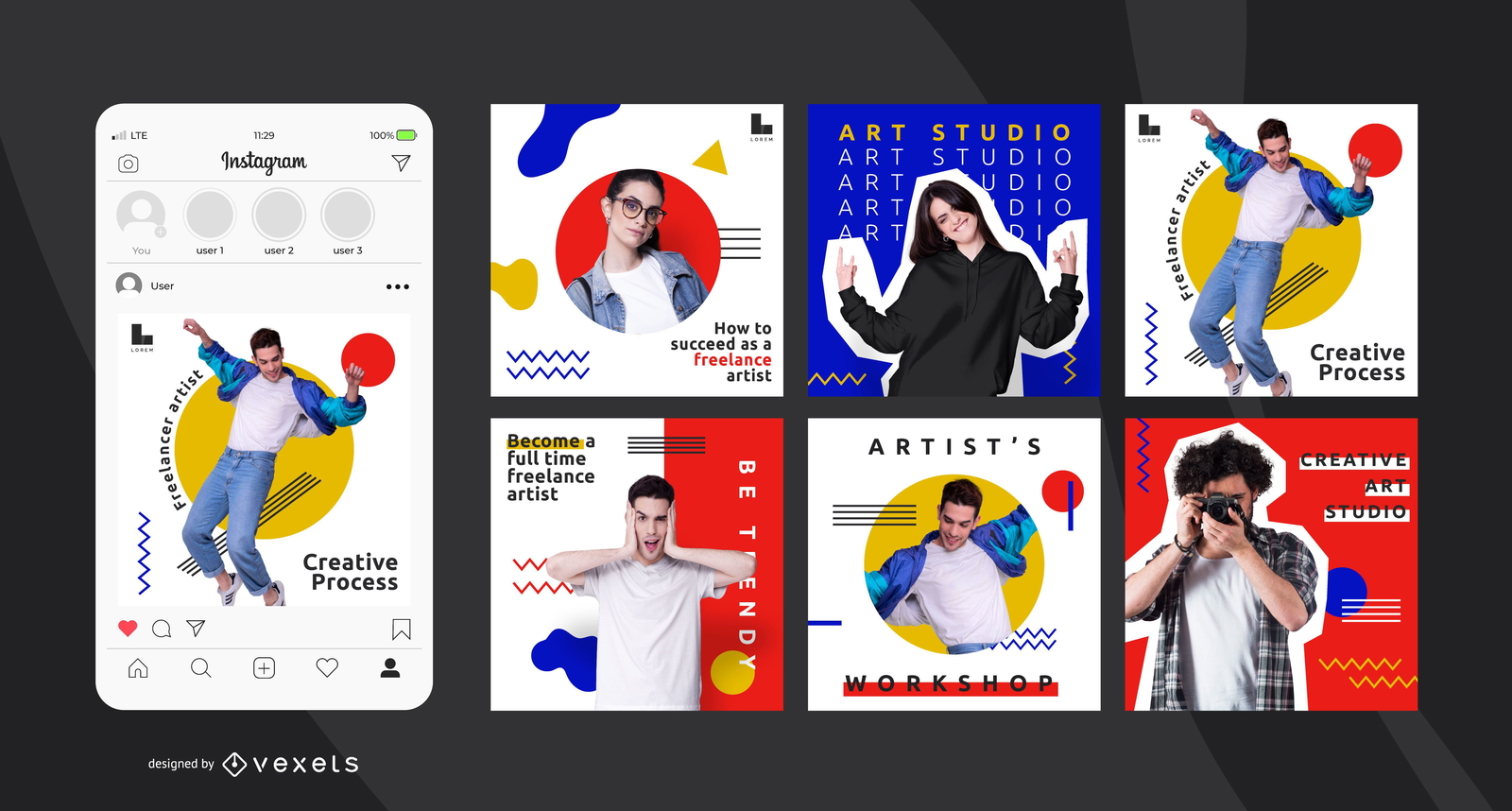 Art Studio Social Media Post Set Vector Download