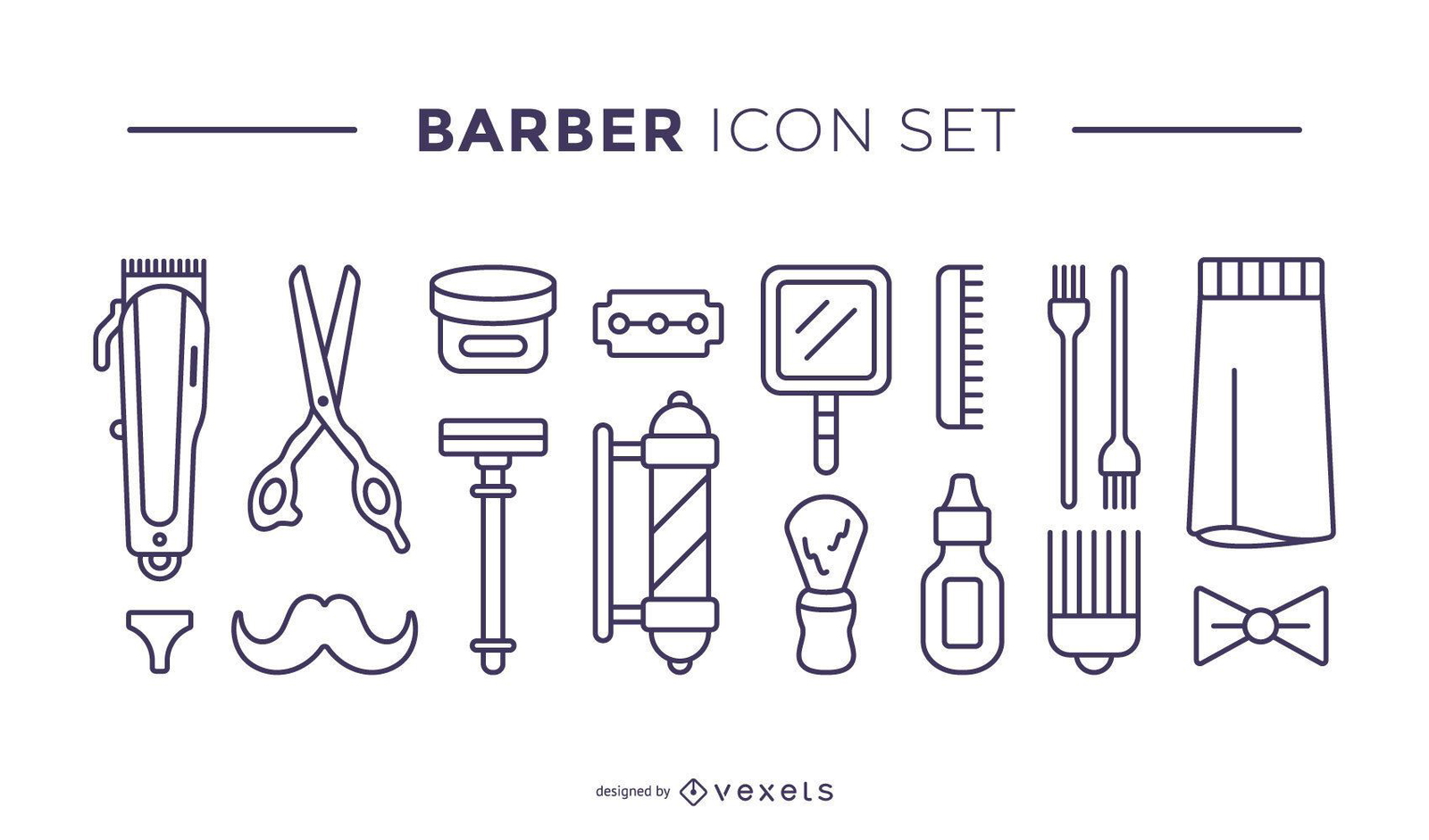 Barber Elements Icon Set Vector Download