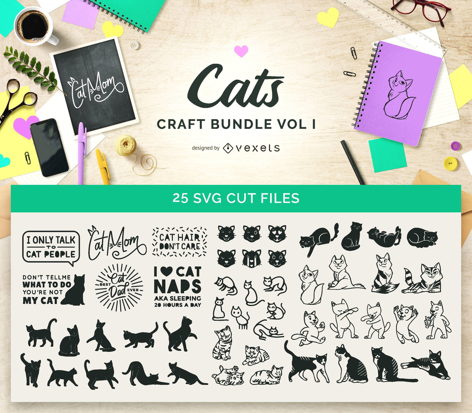 Cats Craft Bundle Vol I PNG & SVG Design For T-Shirts