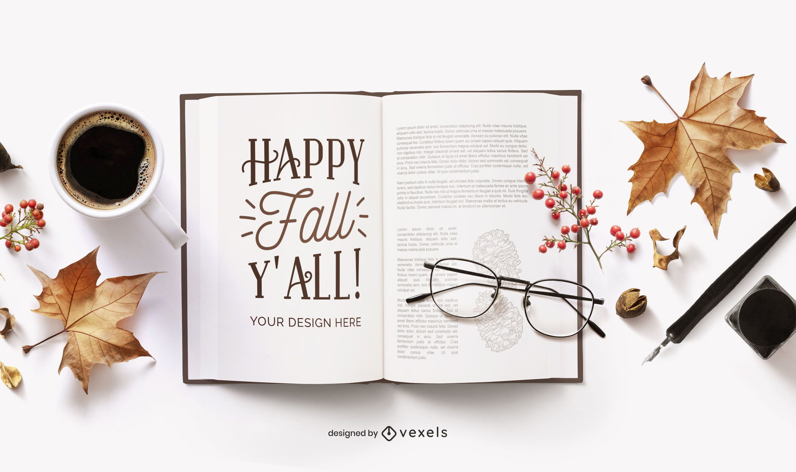 Autumn Open Book Mockup Composition PSD Editable Template