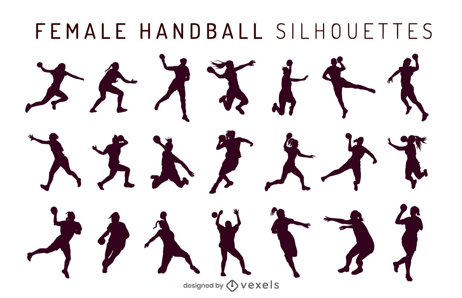 Handball Female Silhouette Set Vector Download