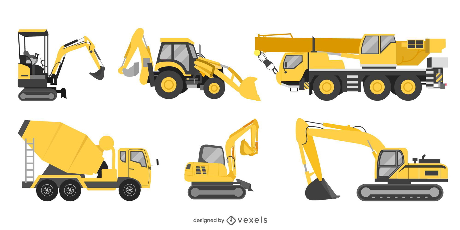 Construction Machines Flat Set Vector Download
