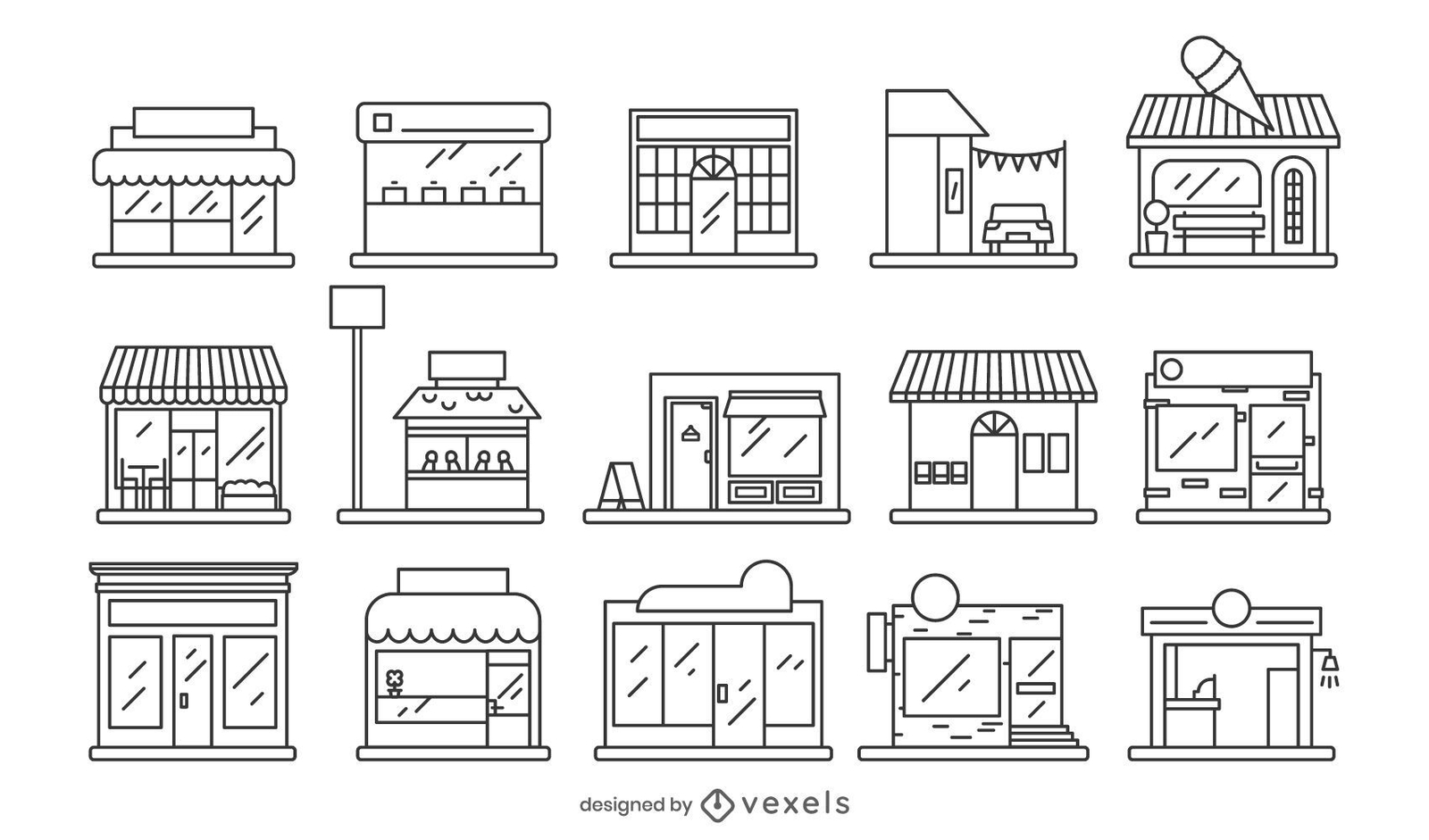 Storefront Stroke Style Design Collection Vector Download