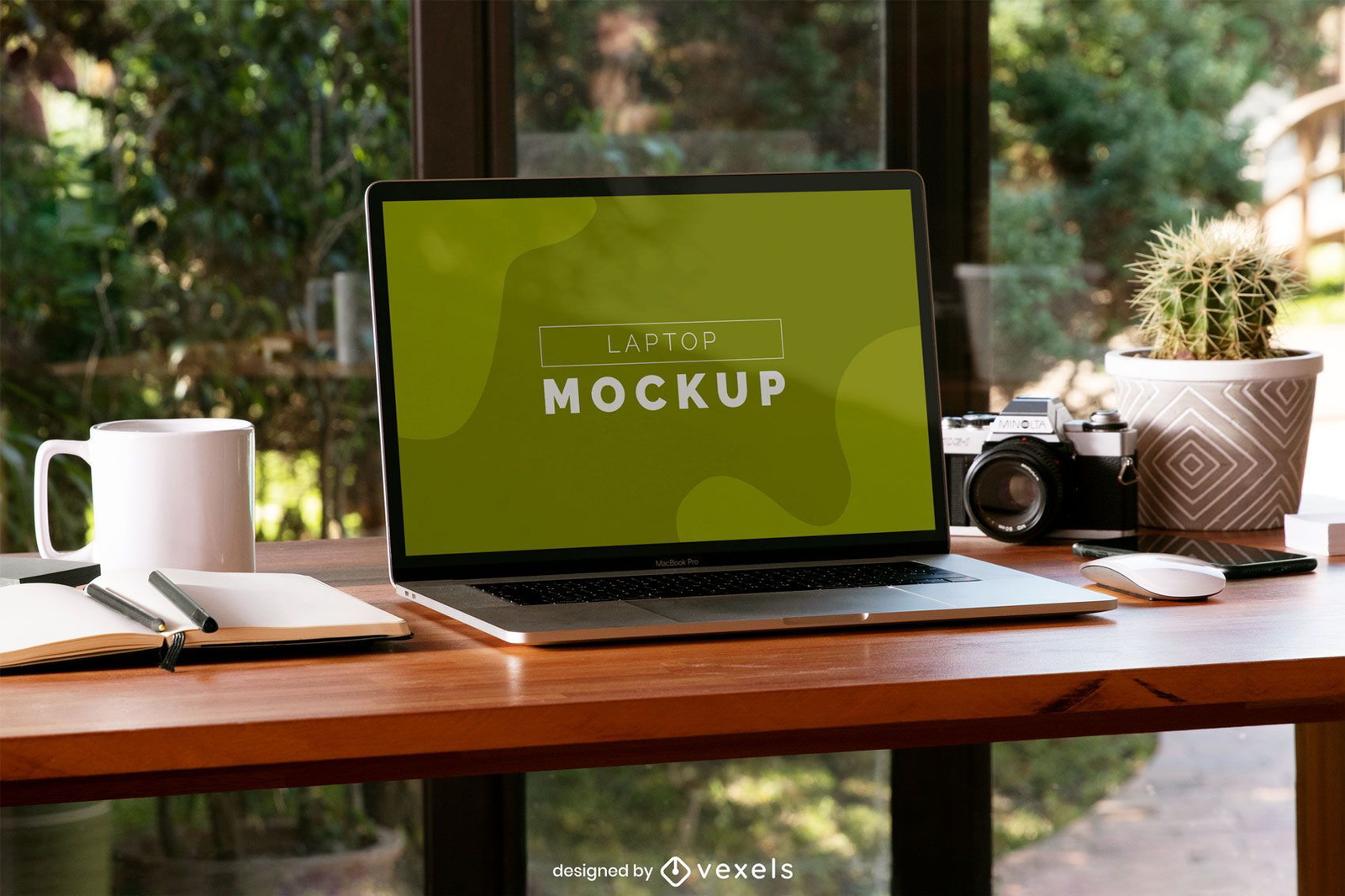 Desk Laptop Mockup Composition PSD Editable Template