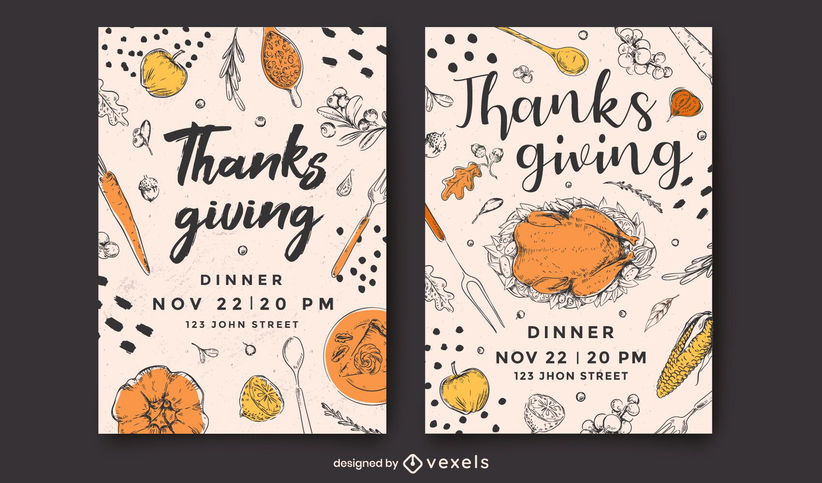 Thanksgiving Poster Design Set Vector Download