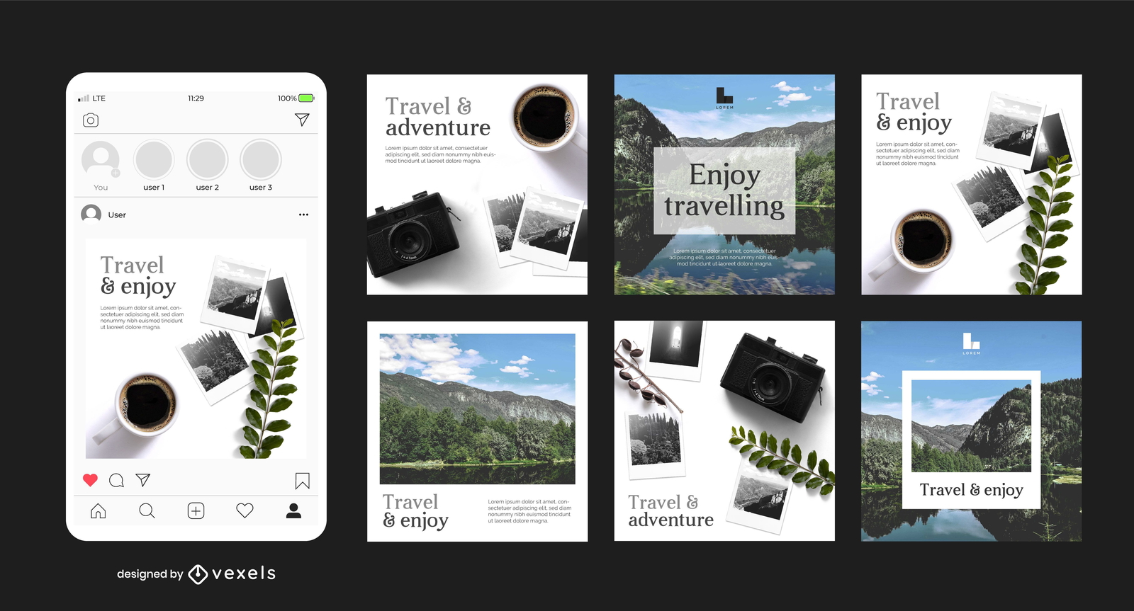 Travelling Social Media Post Set Vector Download