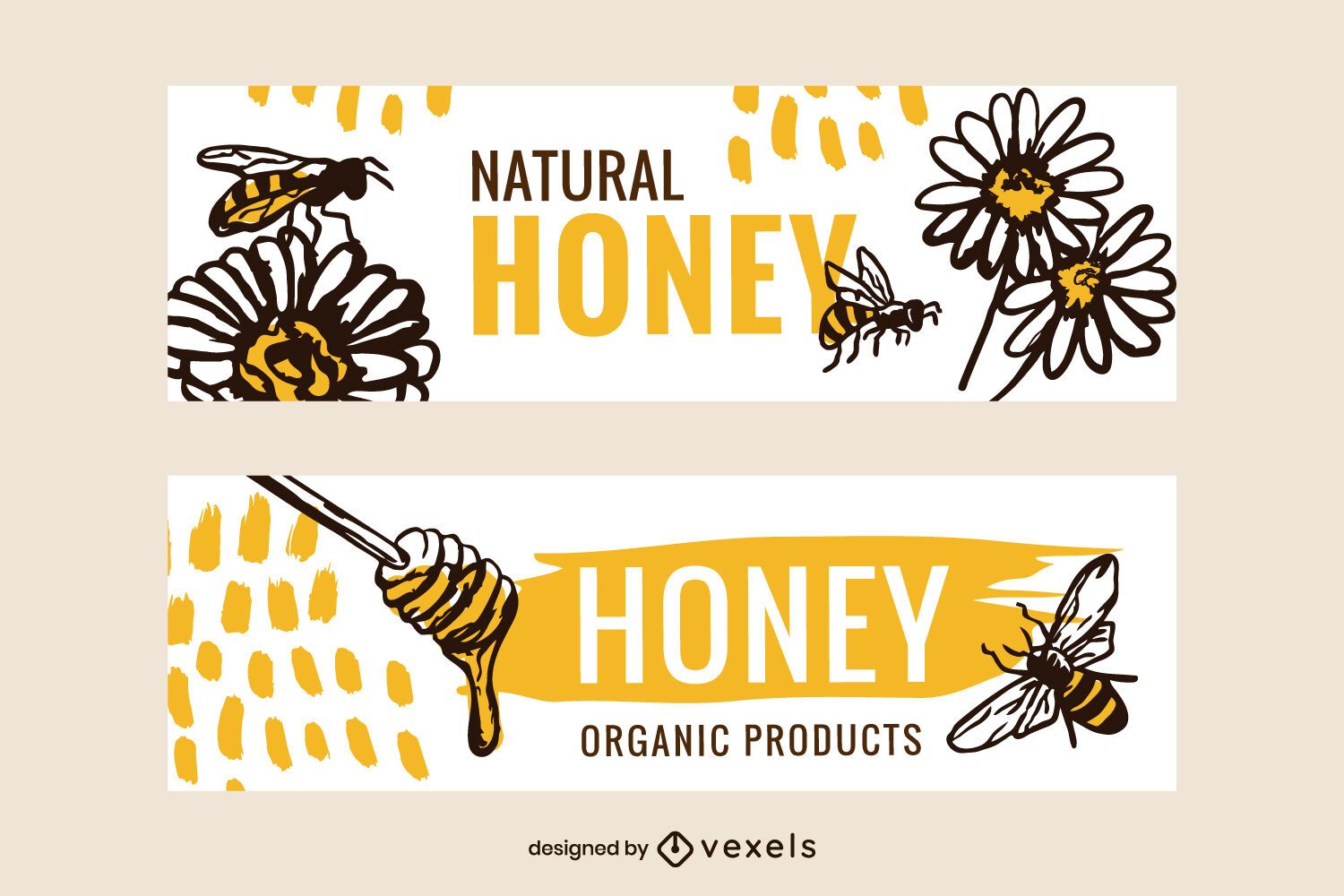 Natural Honey Banner Set Vector Download