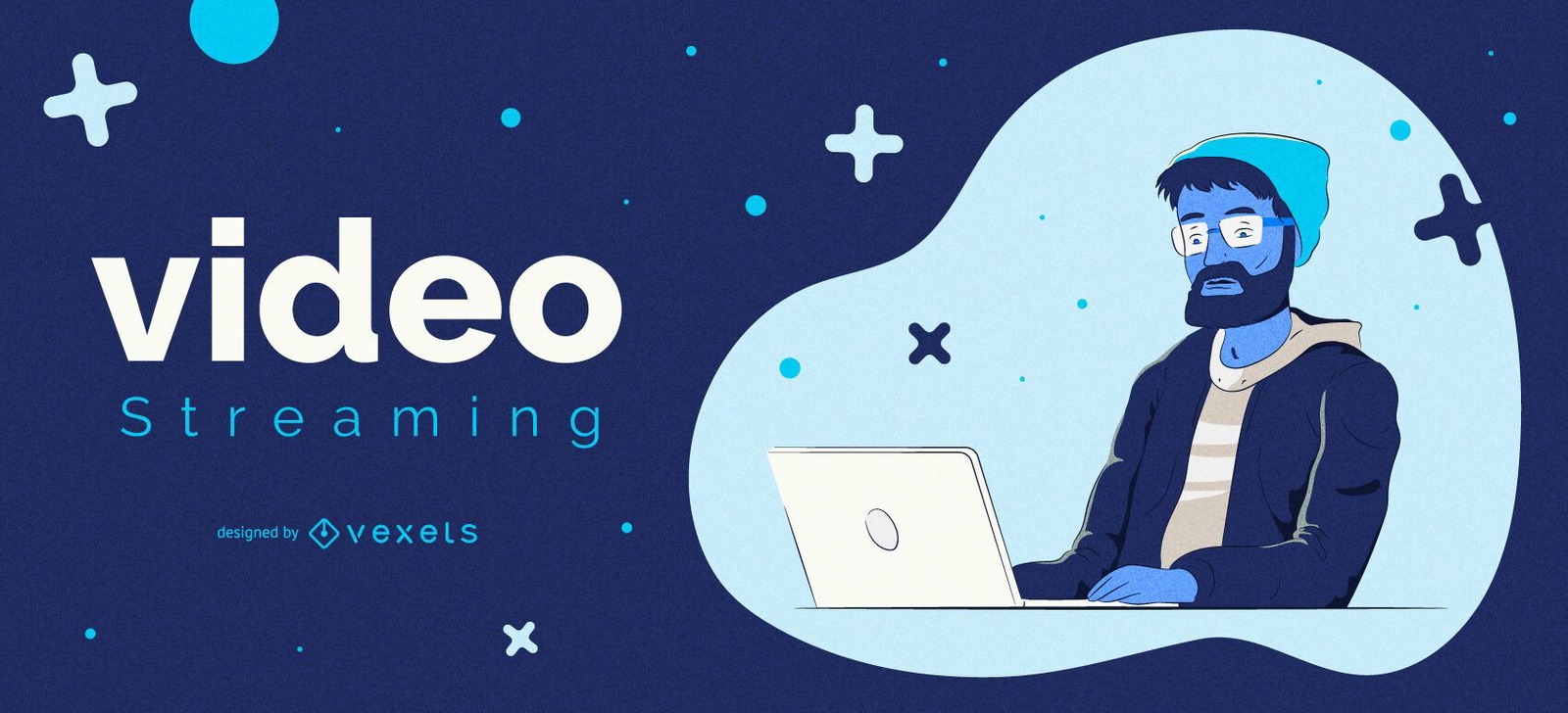 Video Streaming Character Cover Design Vector Download