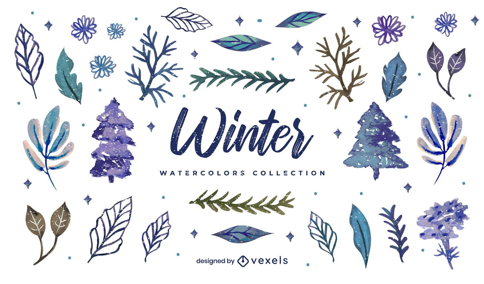 Winter Elements Watercolor Collection Vector Download