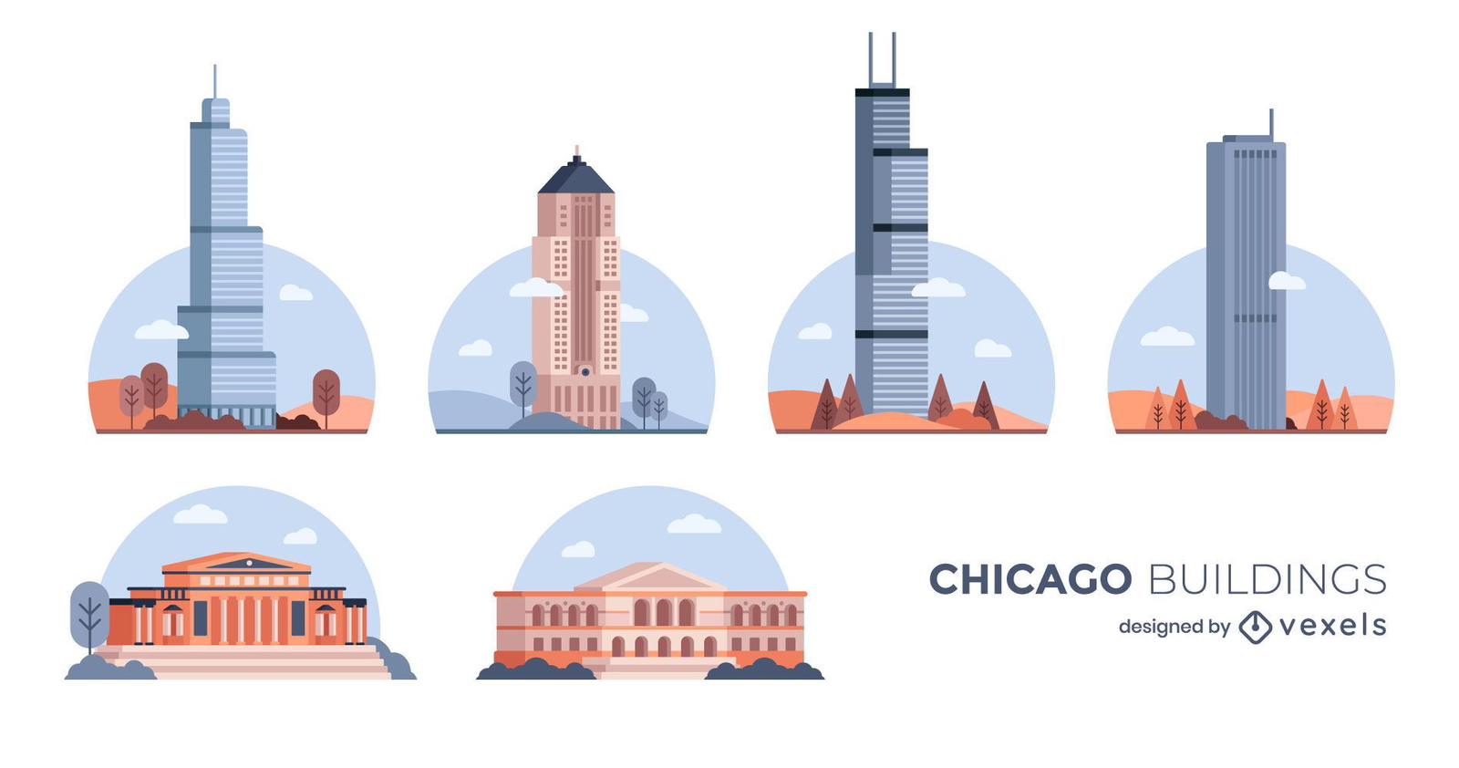 Chicago Flat Design Building Pack Vector Download