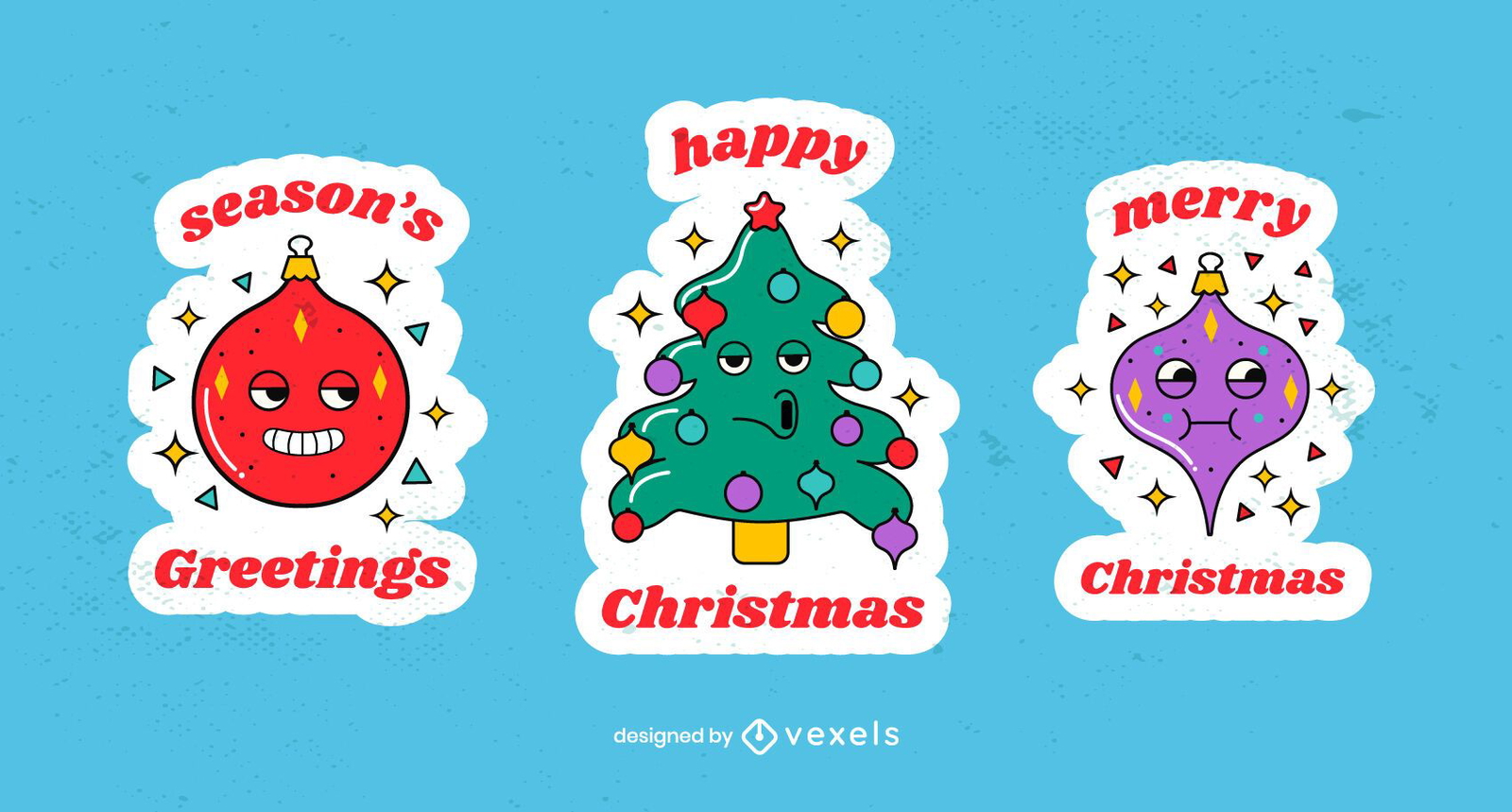 Christmas Stickers Cartoon Set Vector Download