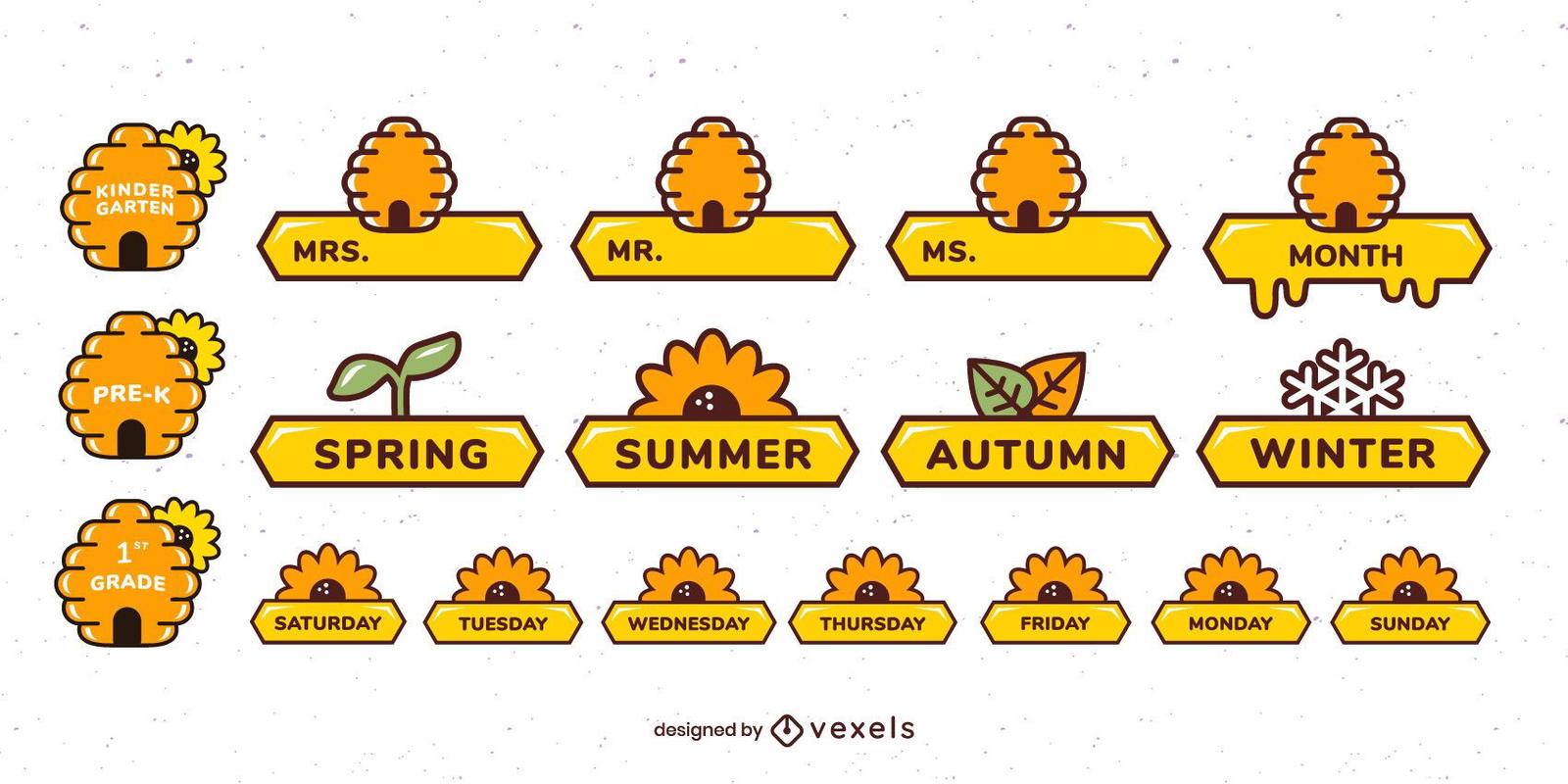 Classroom Decorative Bee Labels Set Vector Download