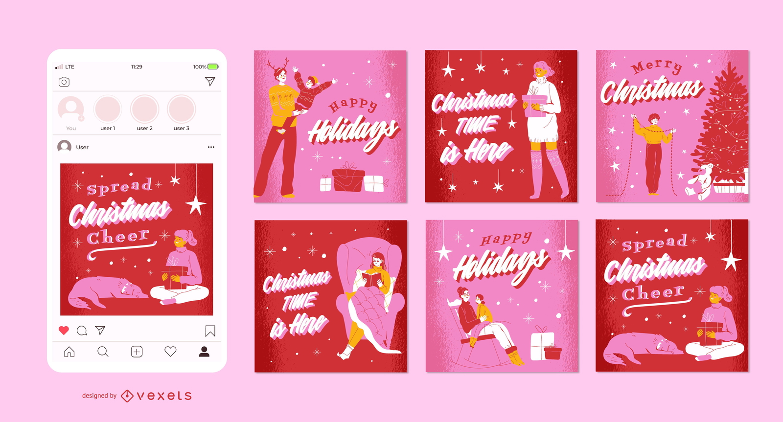 Christmas Social Media Post Set Vector Download