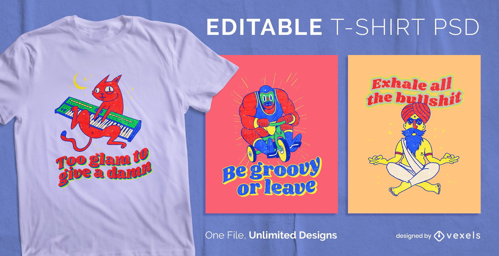 Groovy T-shirt Design Psd PSD Editable Template