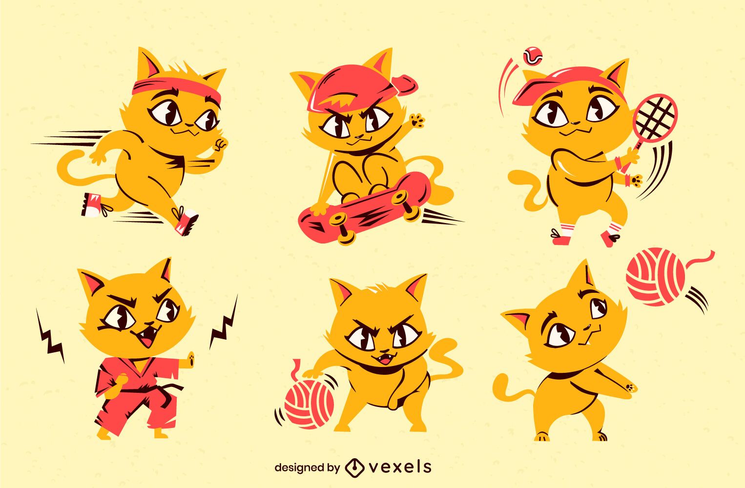 Sports Cat Character Set Vector Download