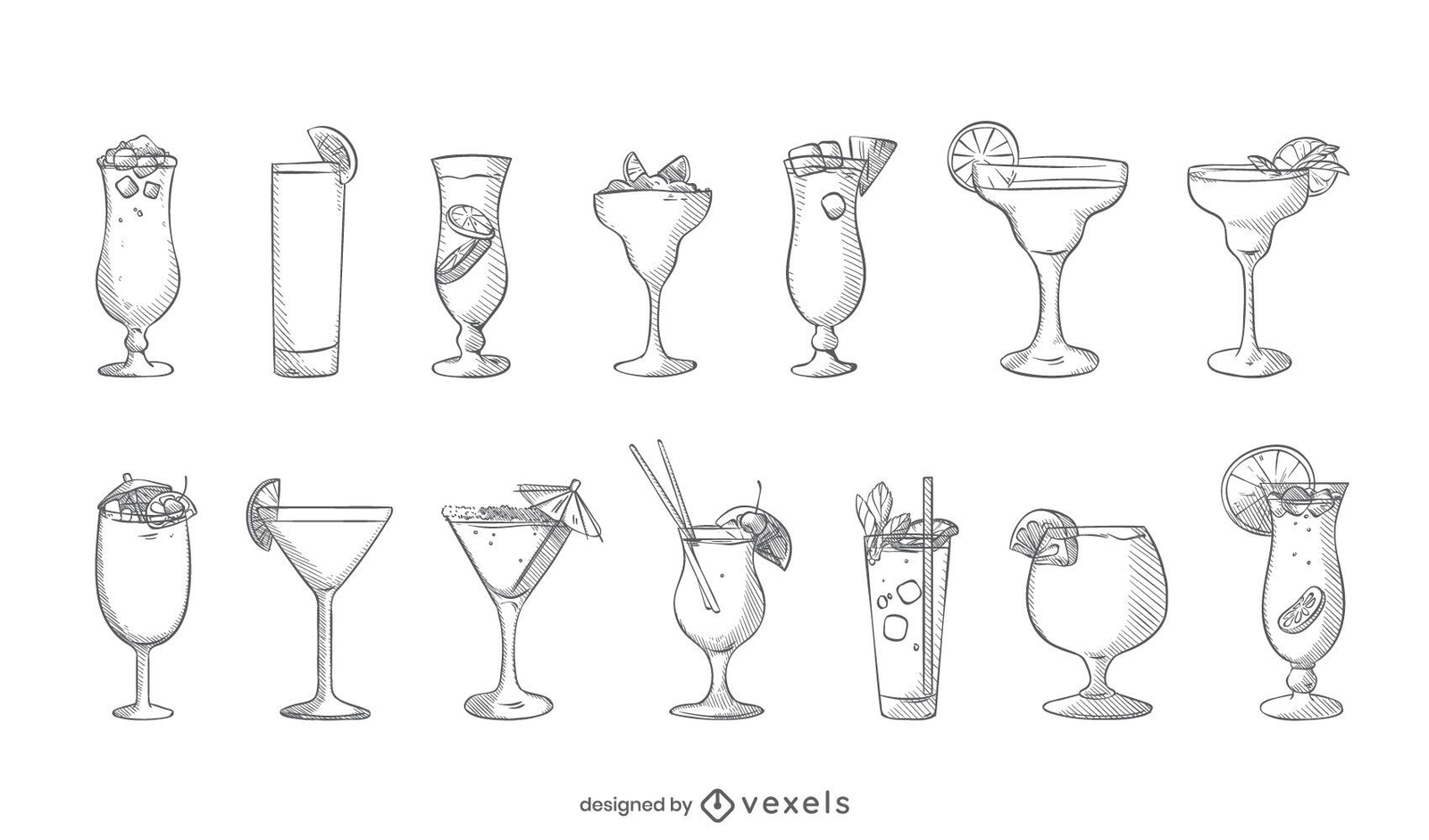 Cocktail Hand Drawn Set Vector Download