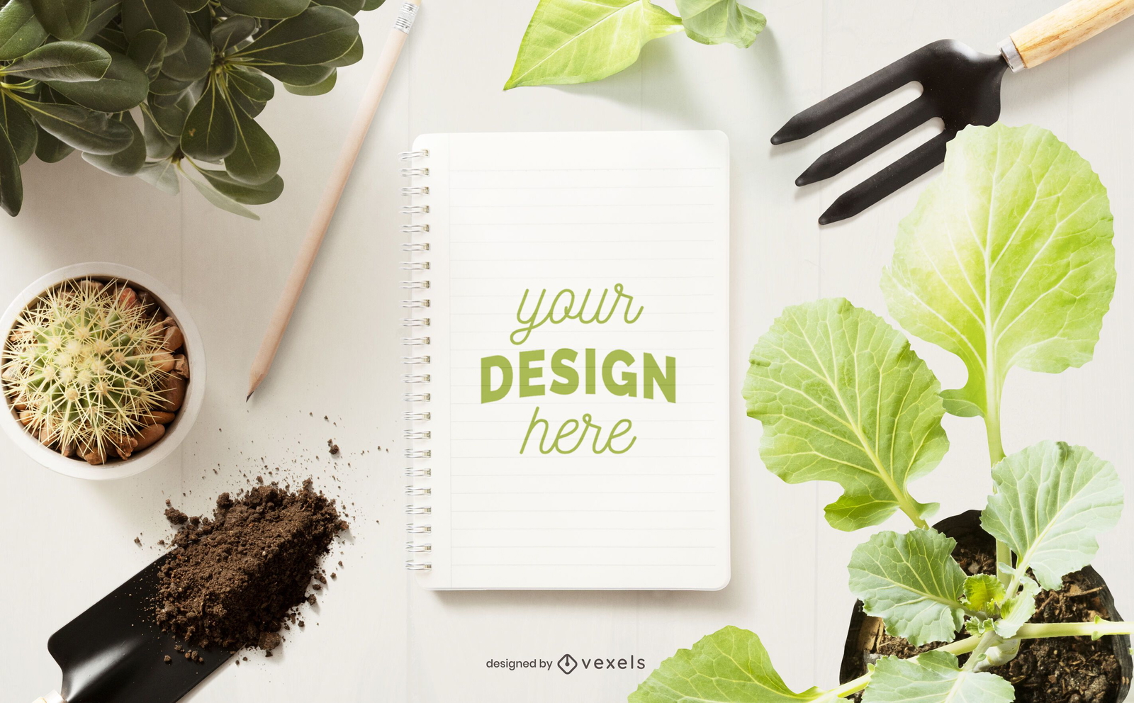 Gardening Notebook Mockup Composition PSD Editable Template
