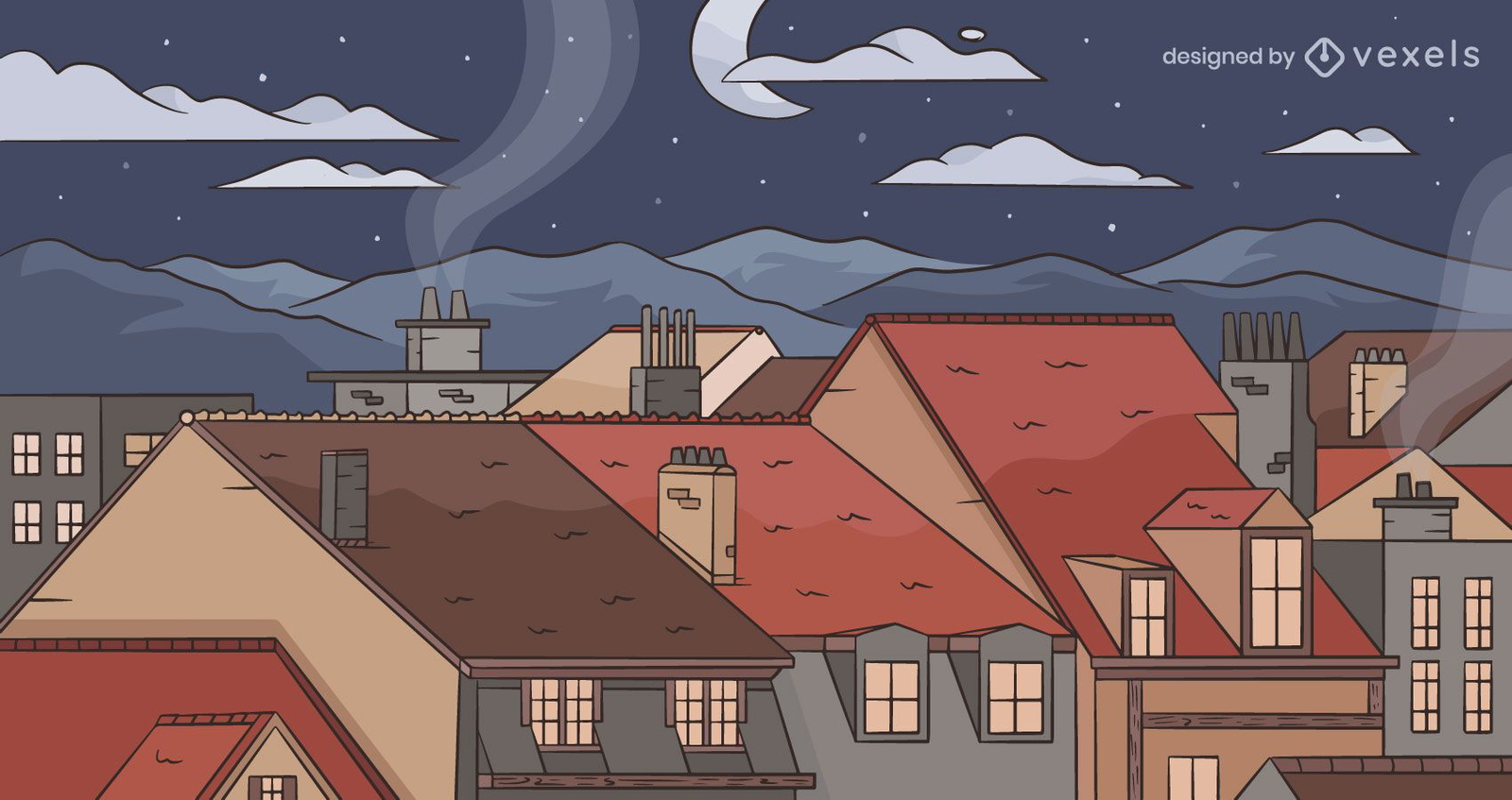 Night Town Background Design Vector Download