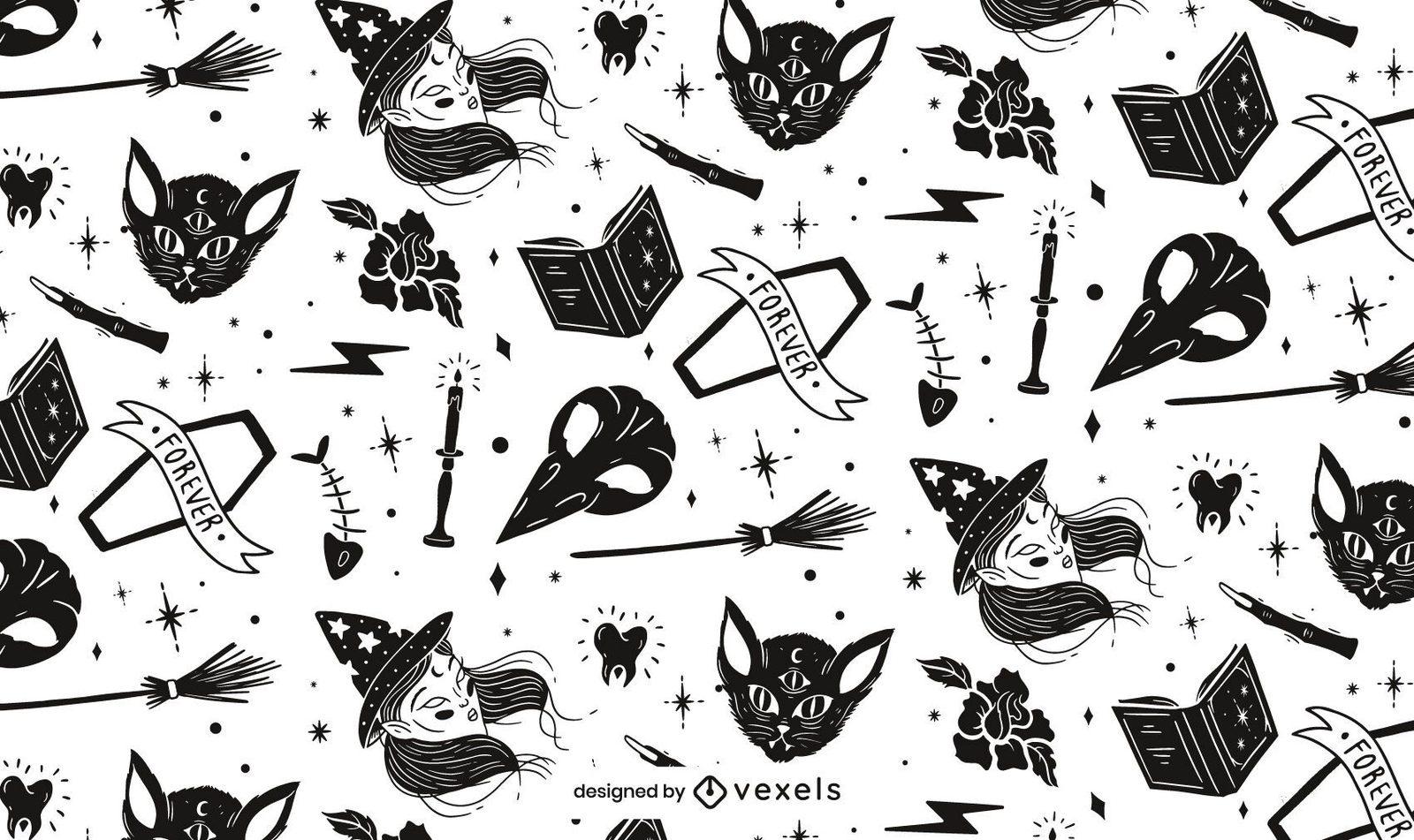 Black And White Halloween Pattern Design Vector Download