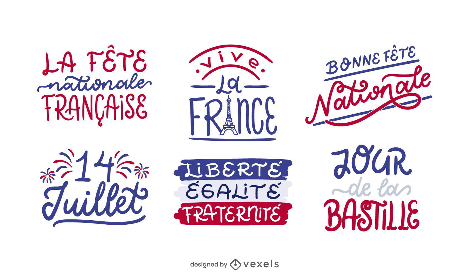 Bastille Day Lettering Design Set Vector Download