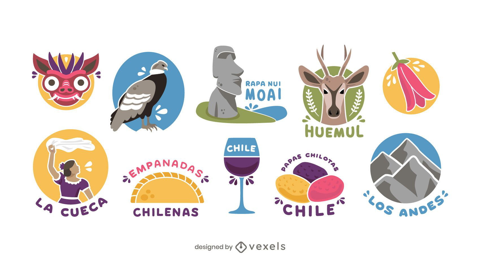 Chile Illustrated Elements Pack Vector Download