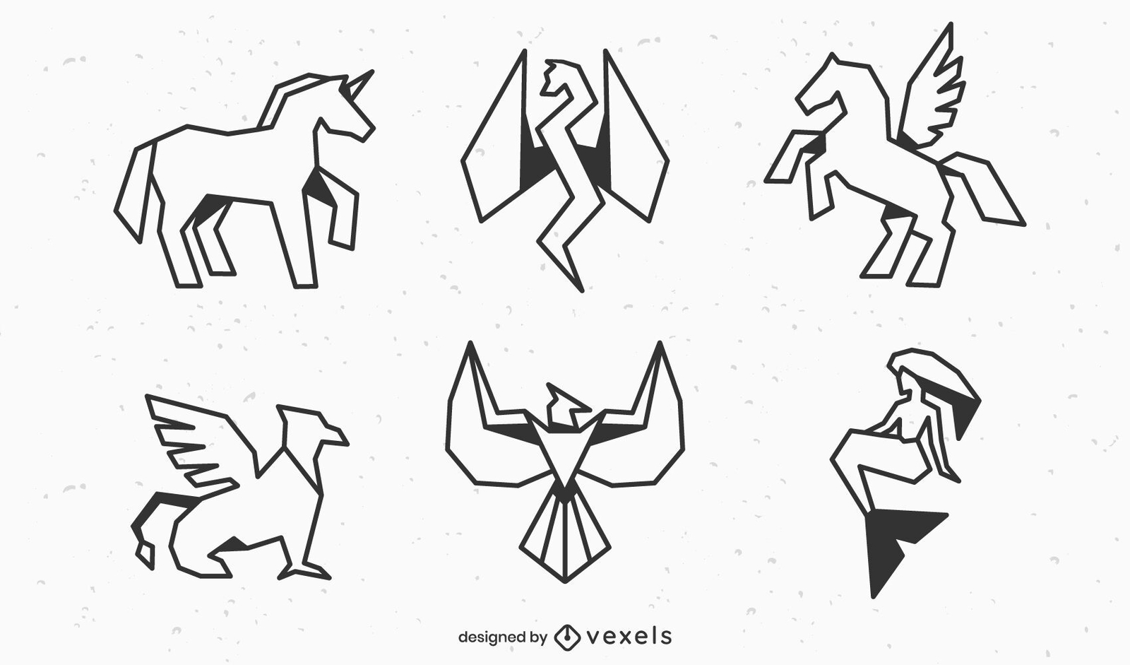 Geometric Mythical Creatures Stroke Set Vector Download