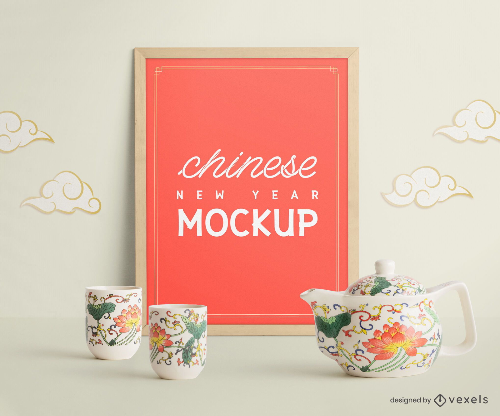 Chinese New Year Poster Mockup Design PSD Editable Template
