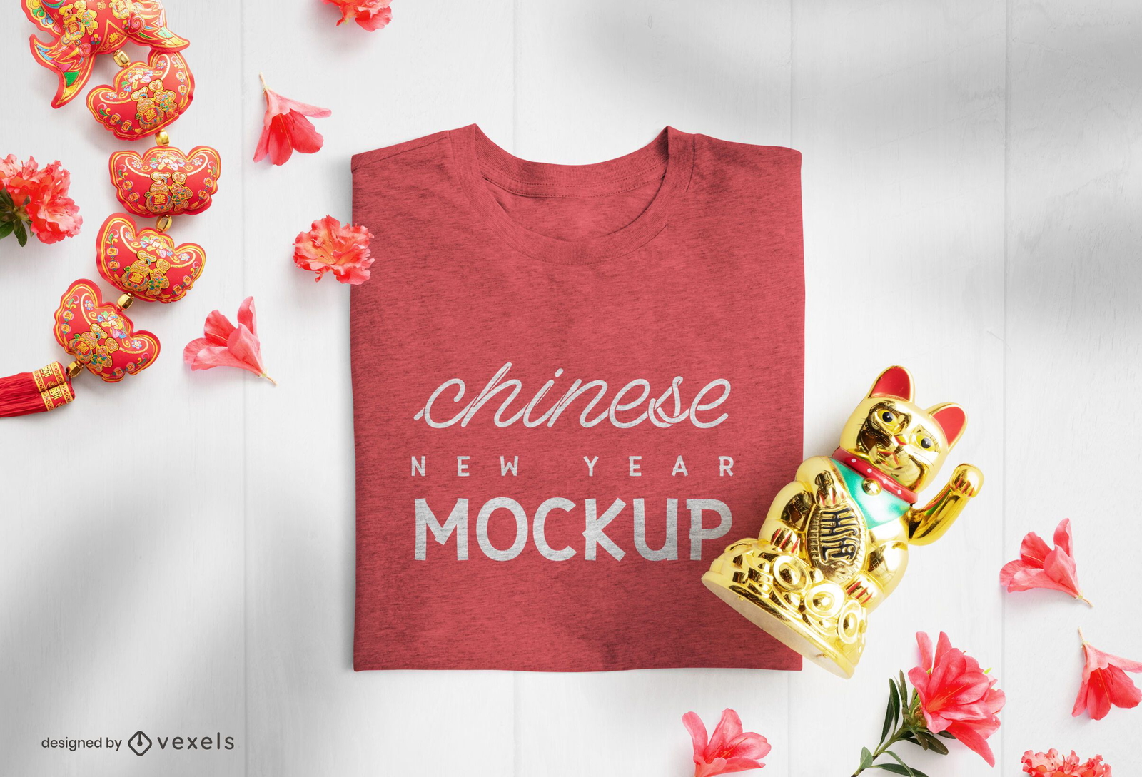 Chinese New Year T-shirt Mockup Composition PSD Editable Template