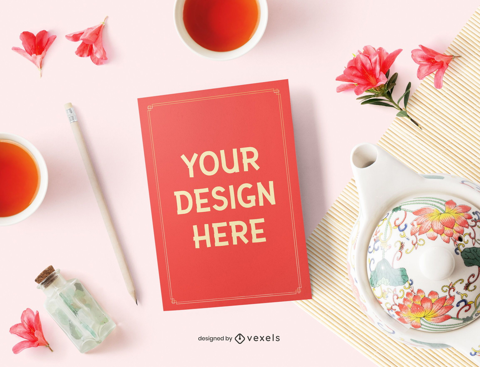 Chinese Greeting Card Mockup Composition PSD Editable Template