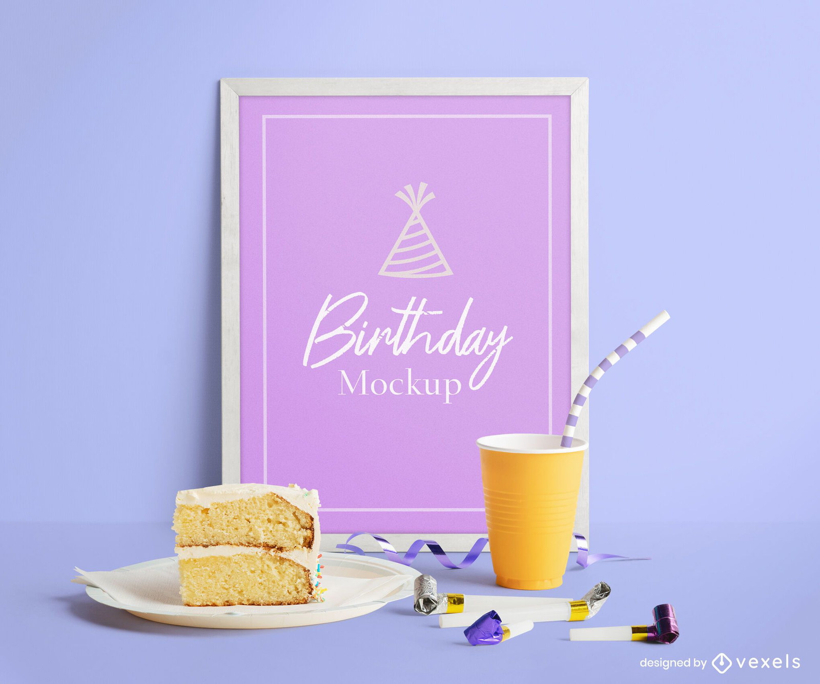 Birthday Poster Mockup Composition PSD Editable Template
