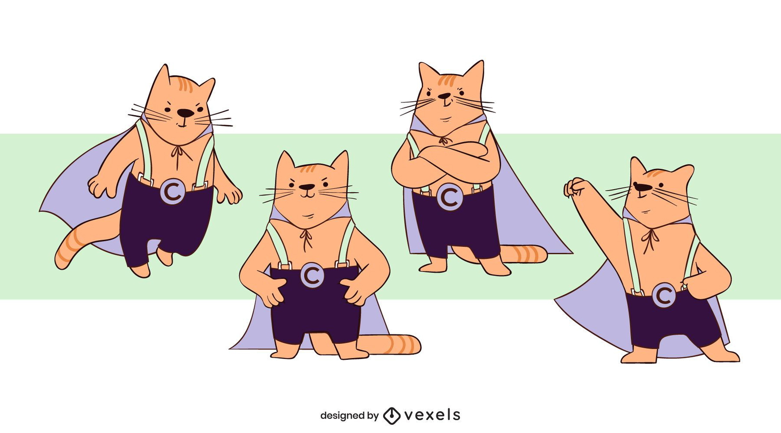 Cat Superhero Character Set Vector Download