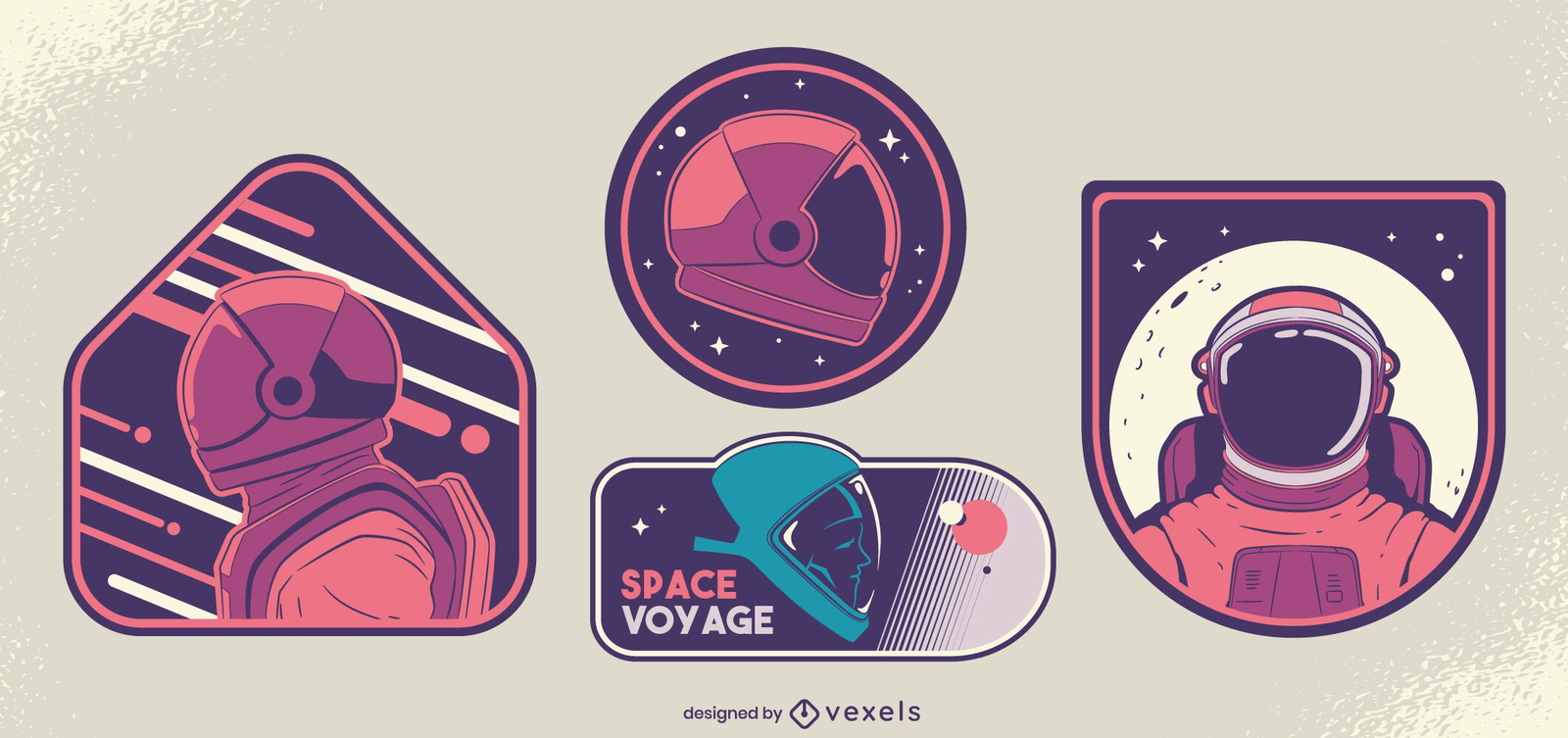 Cosmonaut Badge Design Set Vector Download