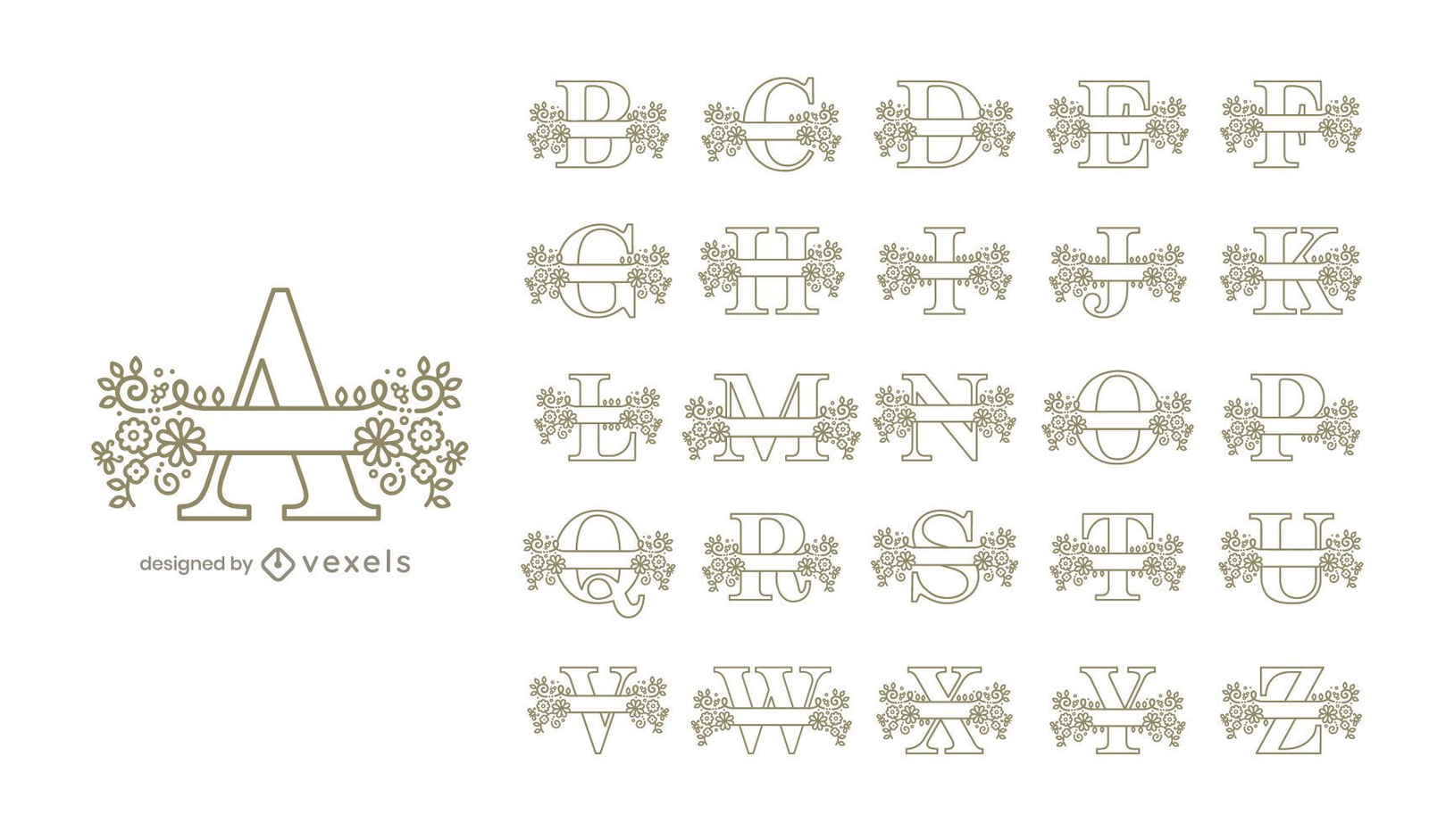 Monogram Floral Alphabet Set Design Vector Download