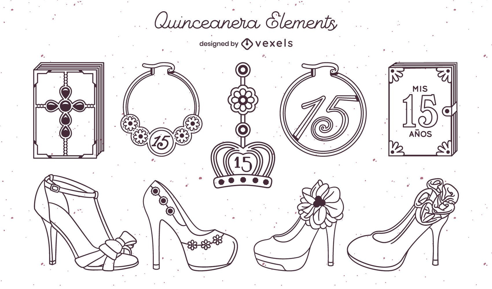 Quinceanera Elements Stroke Set Vector Download