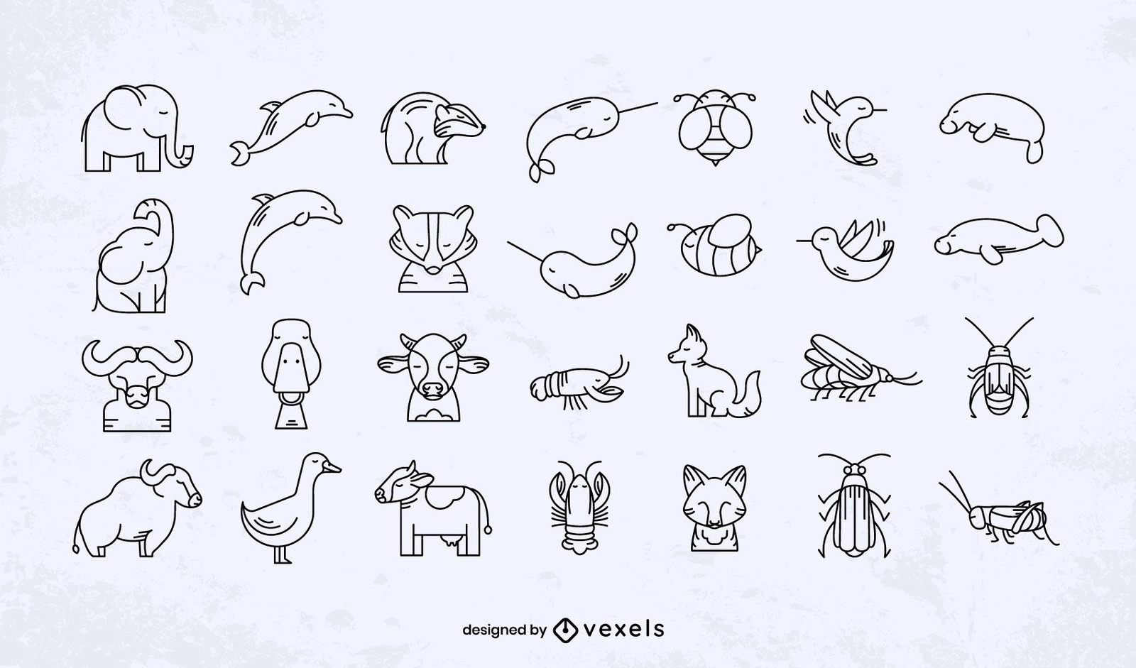 Cute Animals Stroke Design Set Vector Download