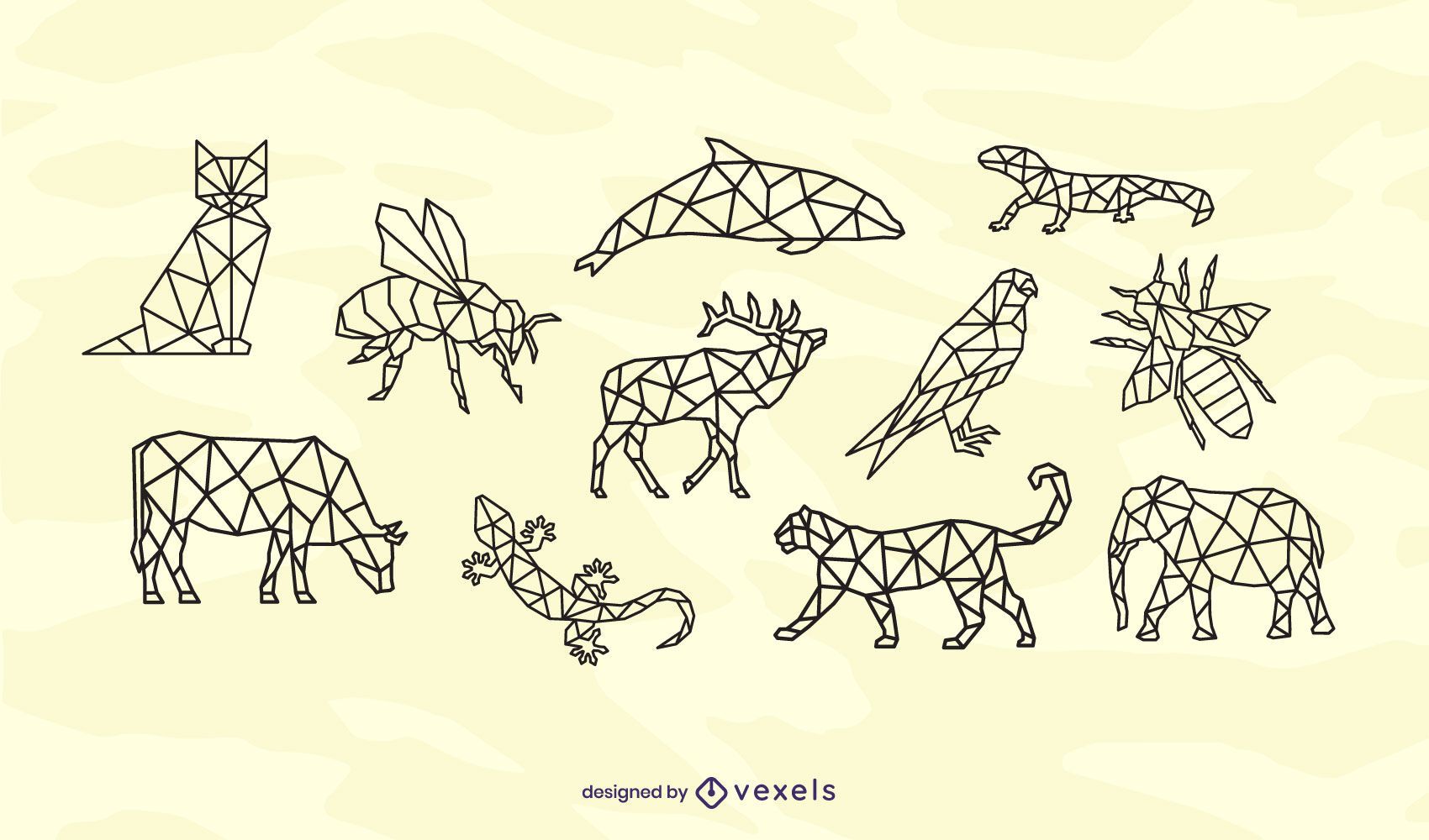 Polygonal Animals Stroke Design Set Vector Download