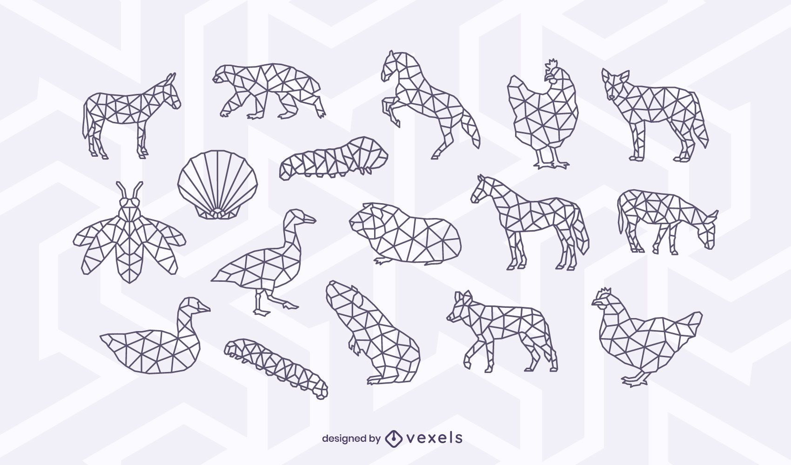 Polygonal Animal Stroke Design Set Vector Download