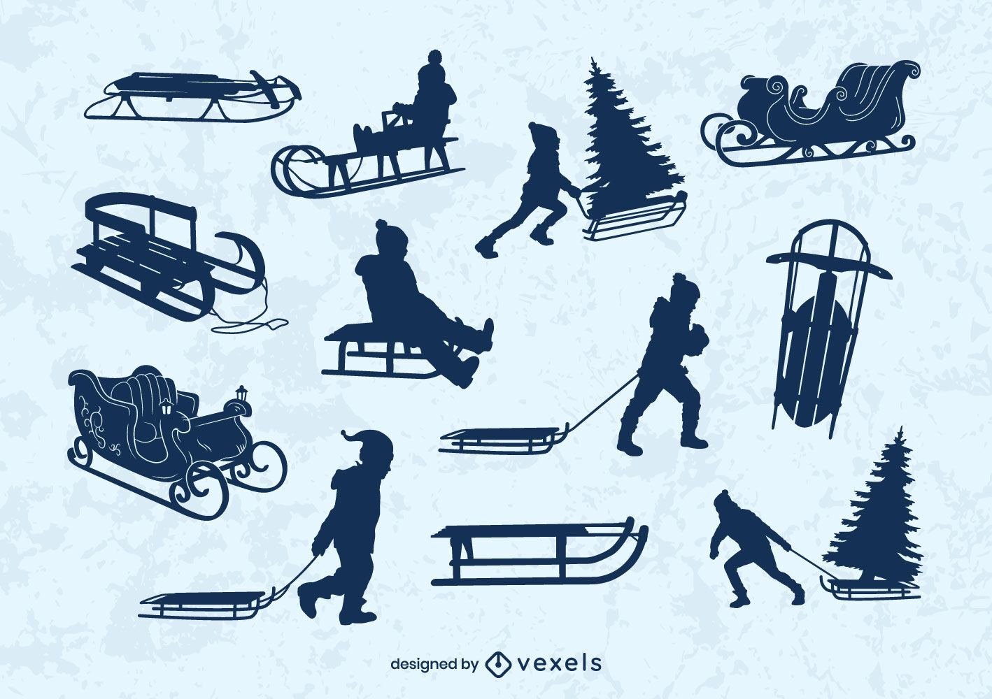 Sledging Silhouette Set Vector Download