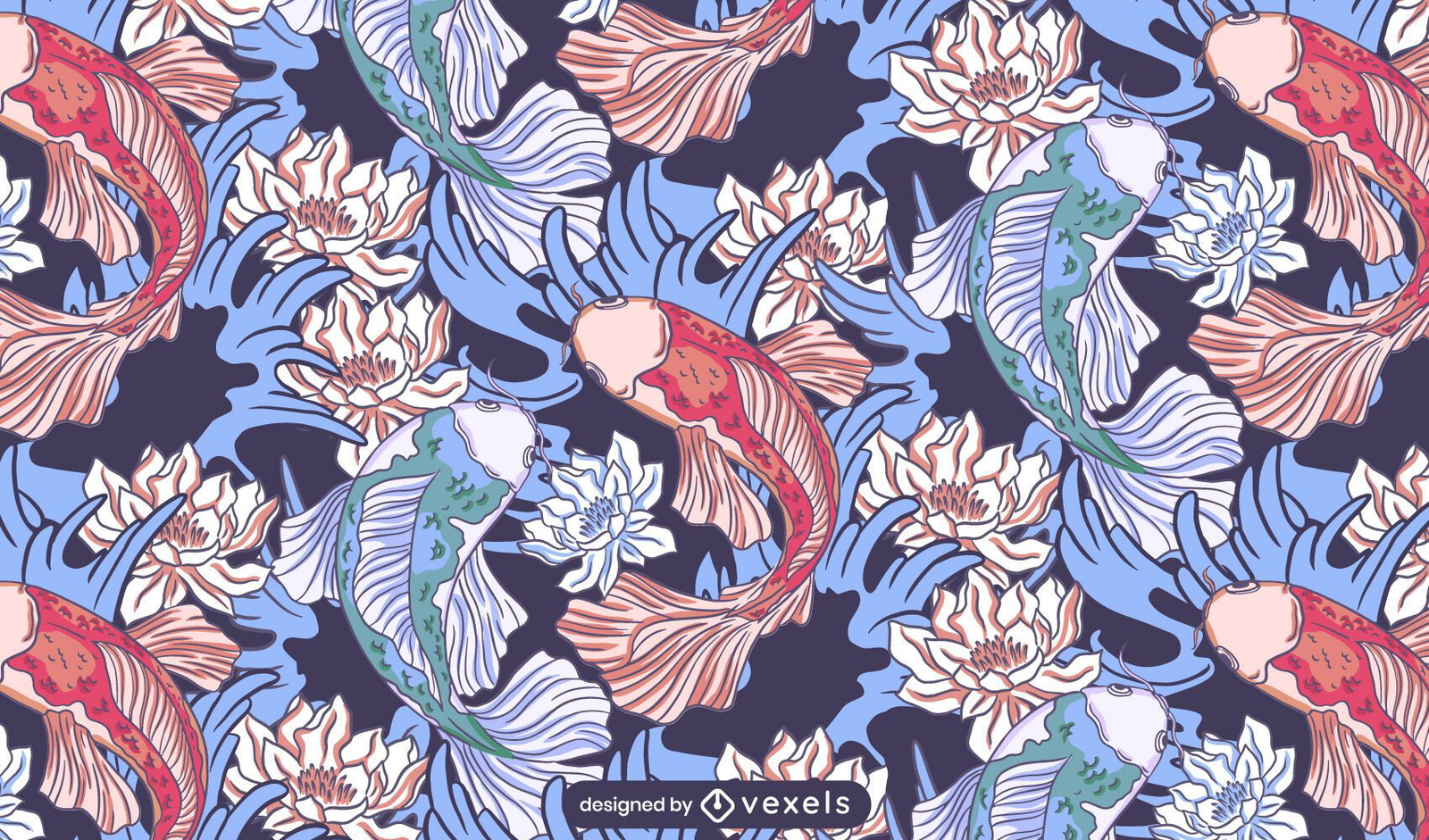 Koi Fish Lotus Pattern Design Vector Download
