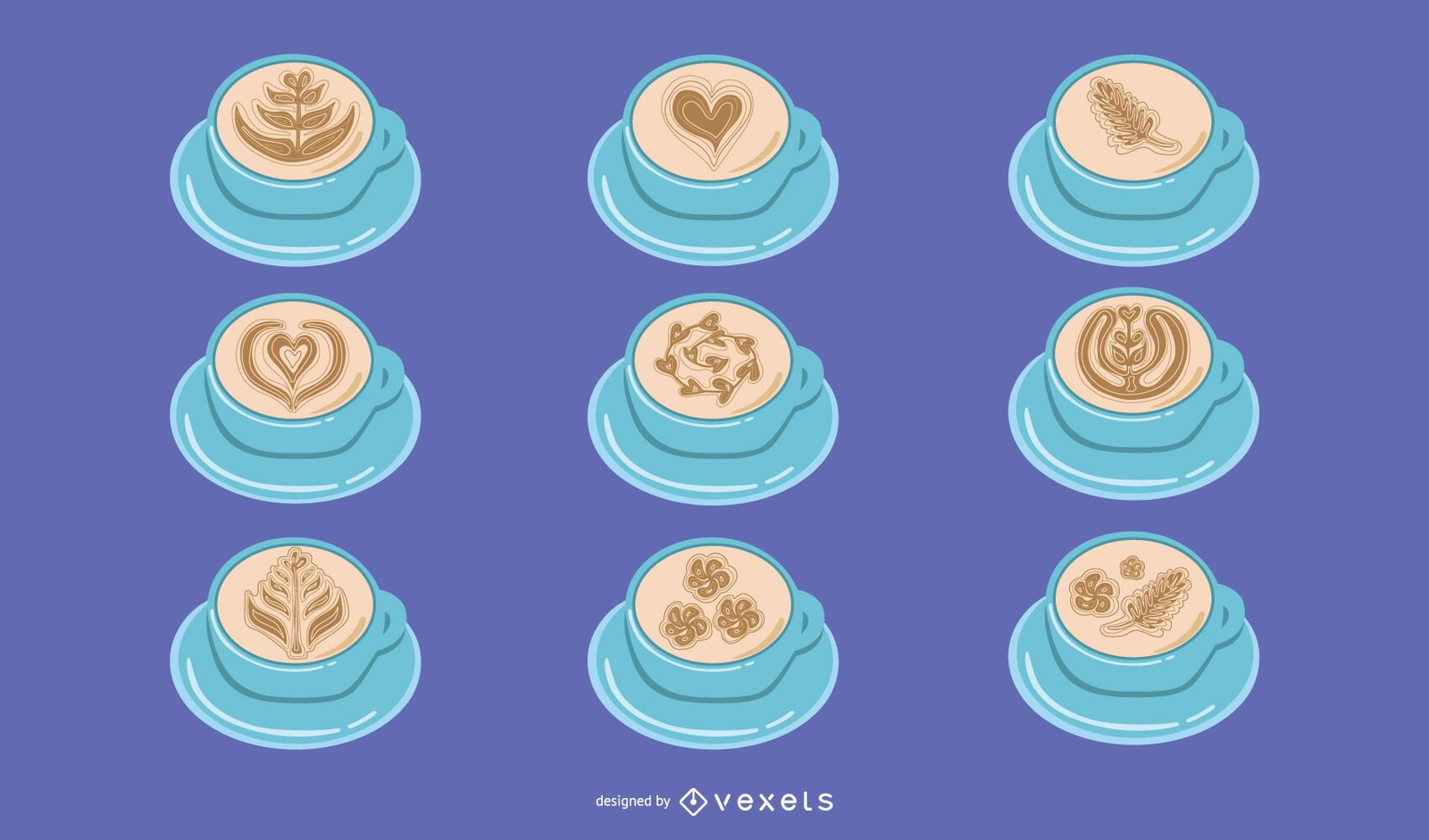 Latte Art Illustration Set Vector Download