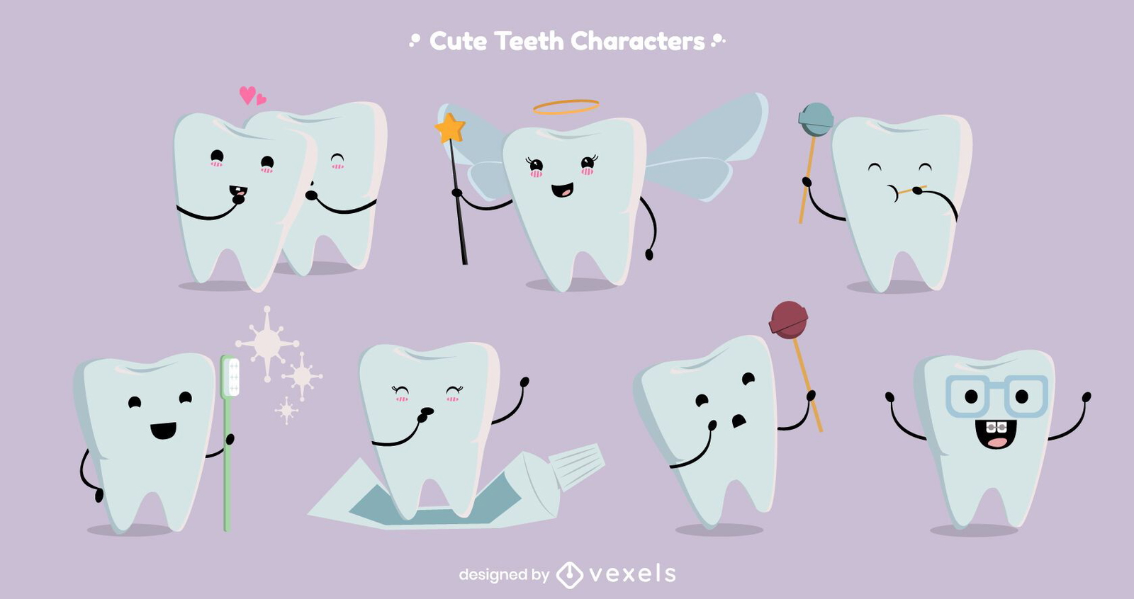 Cute Tooth Character Set Vector Download