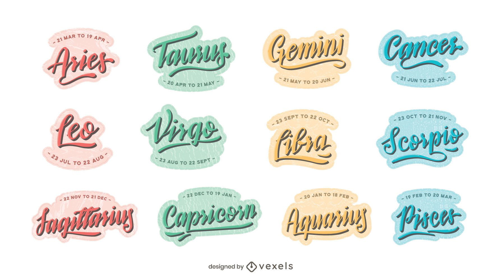 Astrological Signs Lettering Set Vector Download