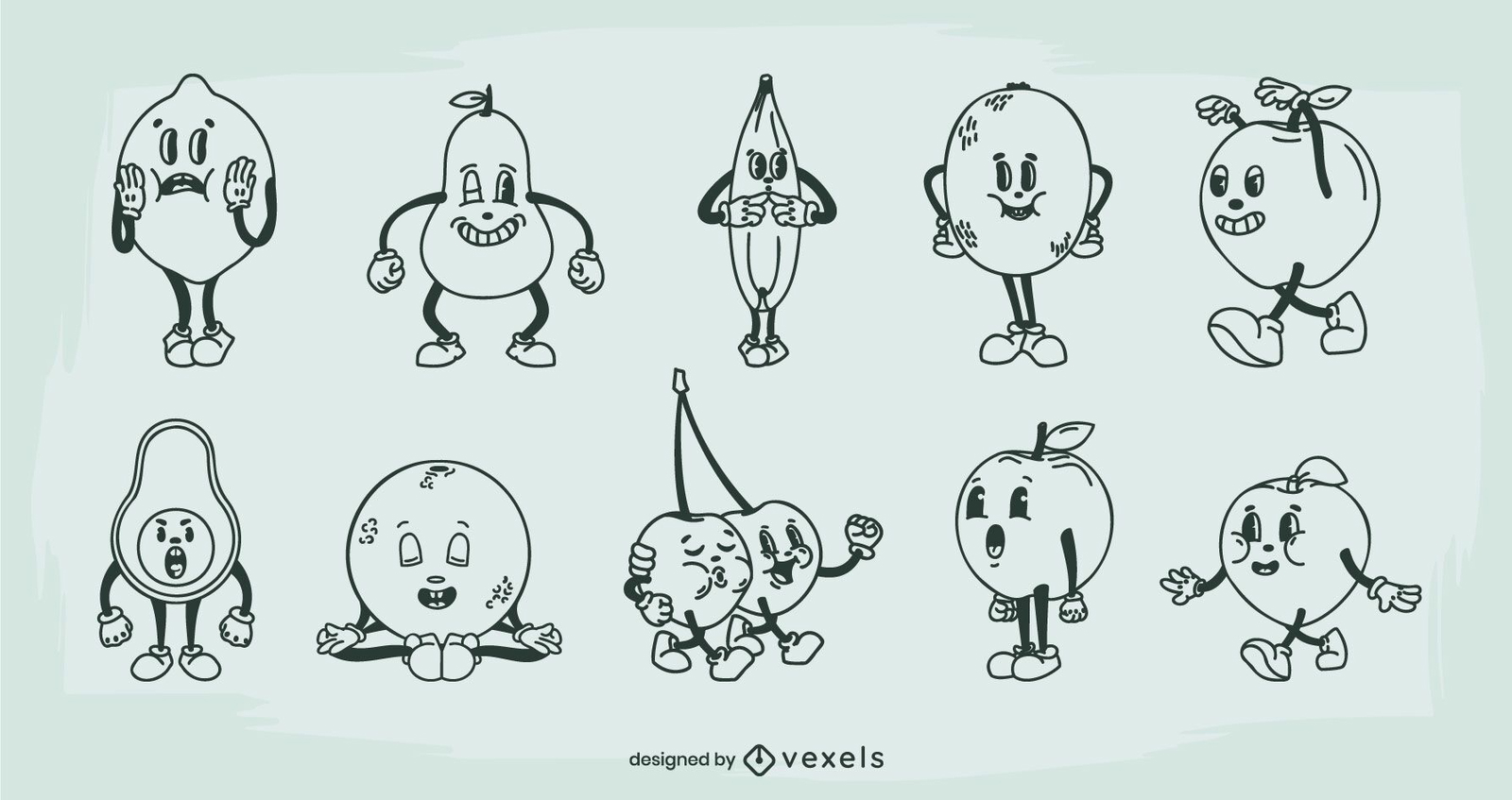 Fruit Retro Cartoon Set Vector Download