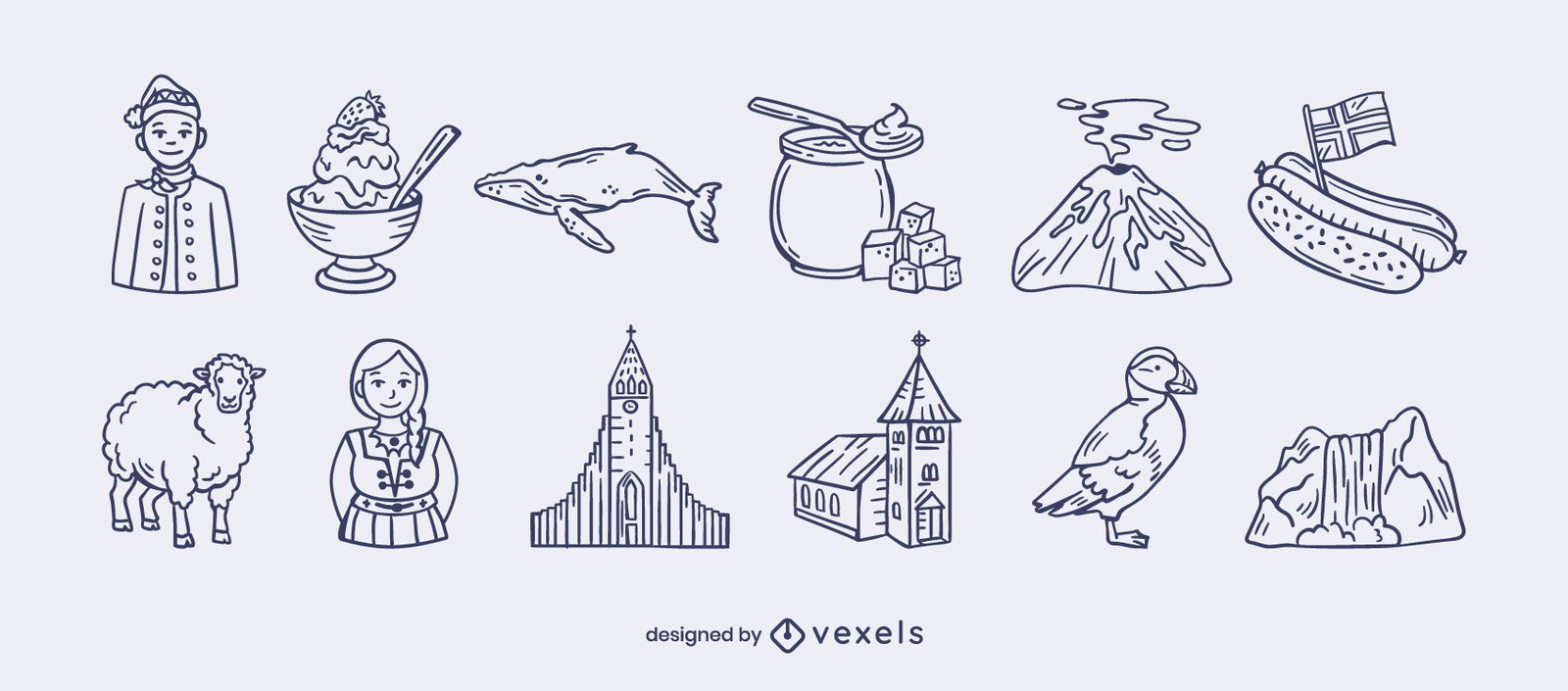 Iceland Elements Stroke Set Vector Download