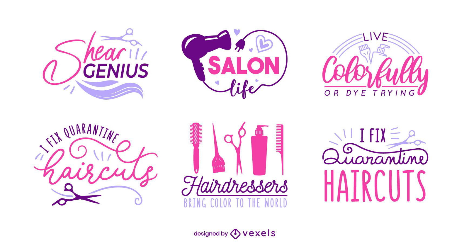 Hair Salon Lettering Set Vector Download