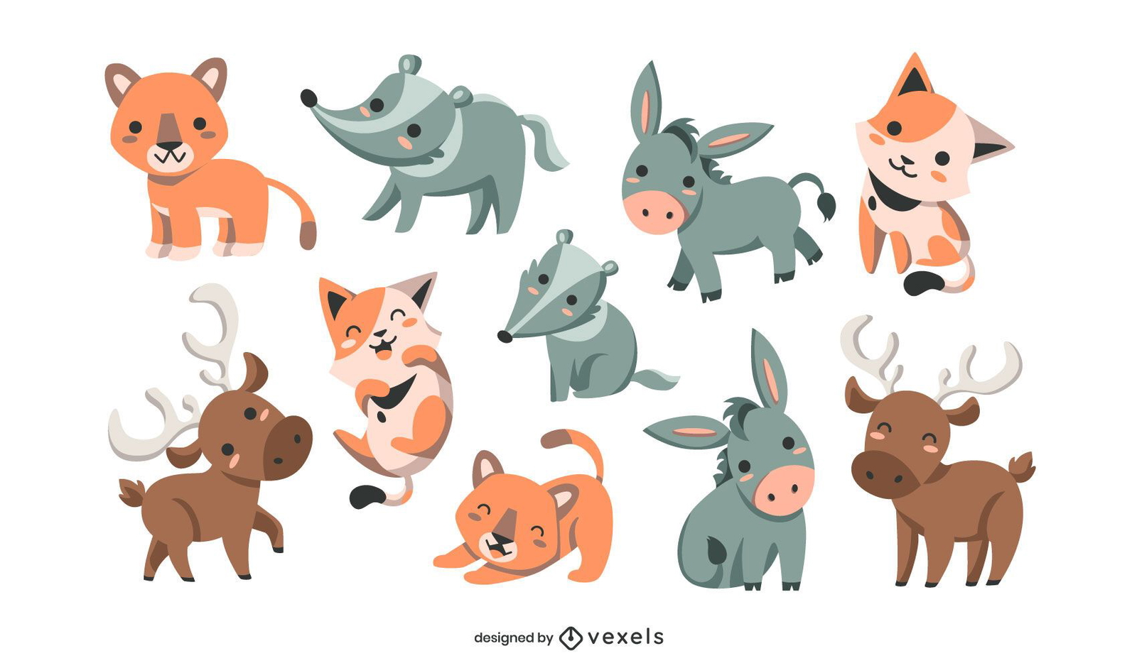 Cute Animals Set Design Vector Download